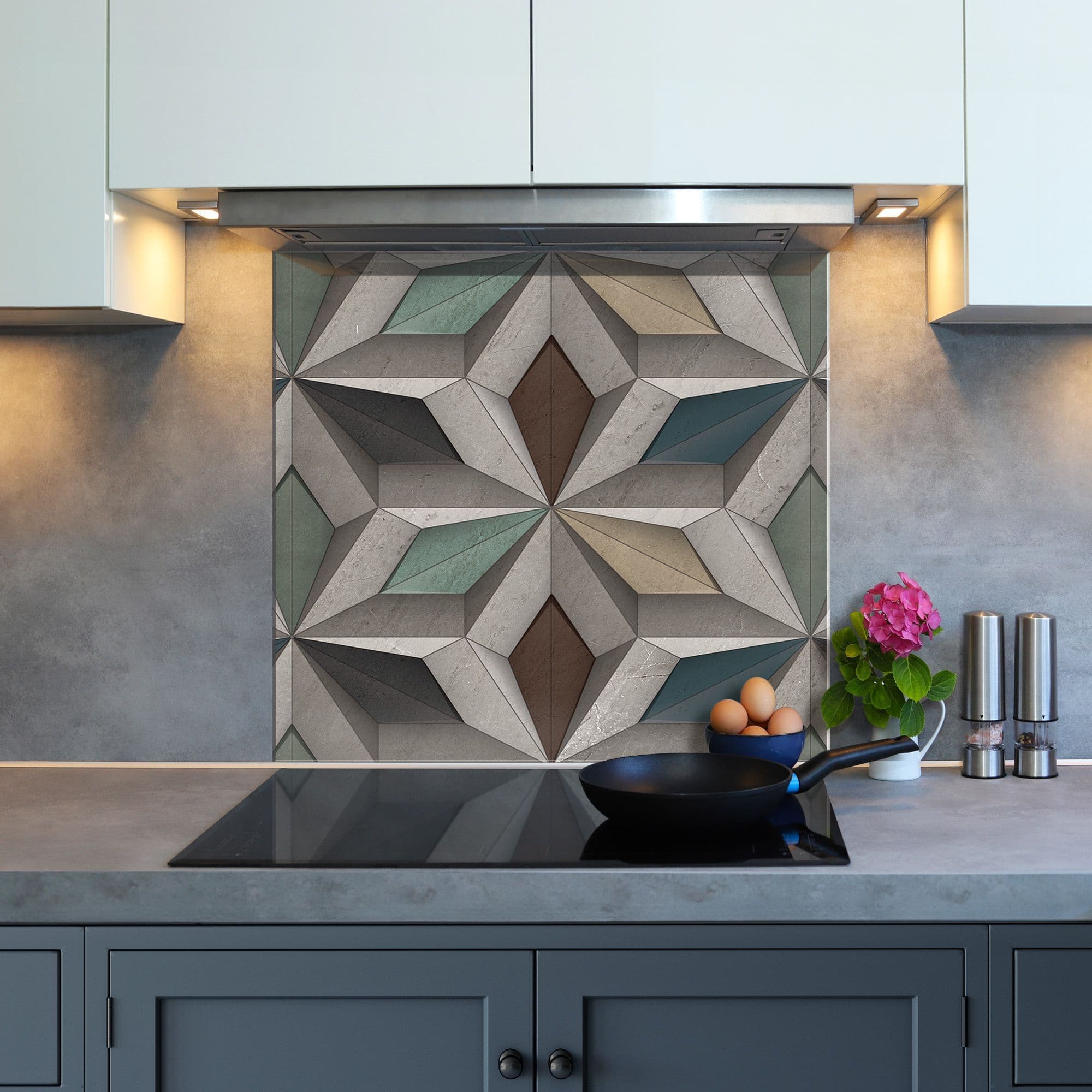 Abstract 3D effect kitchen glass splashback | 1st Glass Art