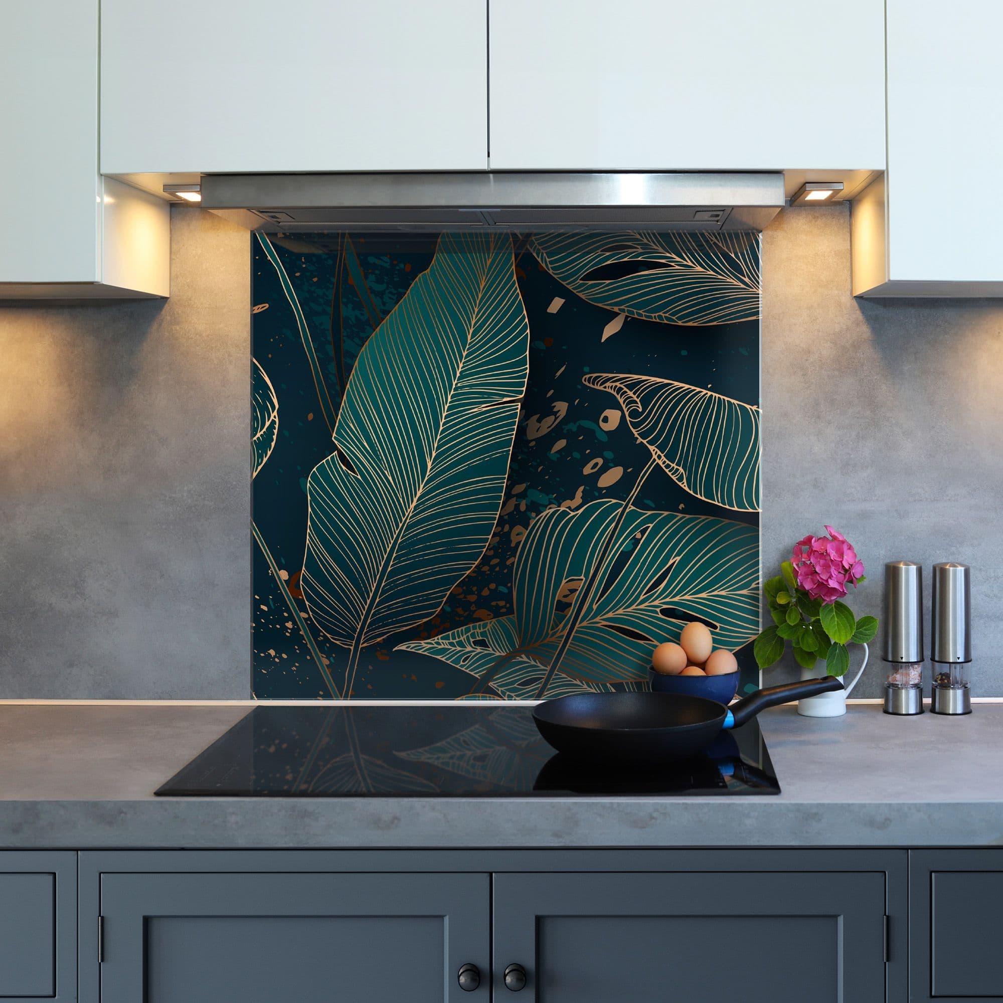 Abstract leaves kitchen glass splashback | 1st Glass Art