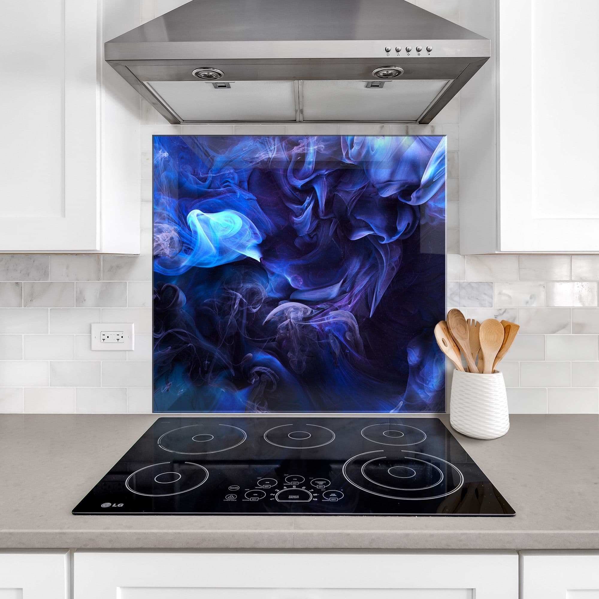 Blue smoke kitchen glass splashback - Heat resistant 6mm toughened glass