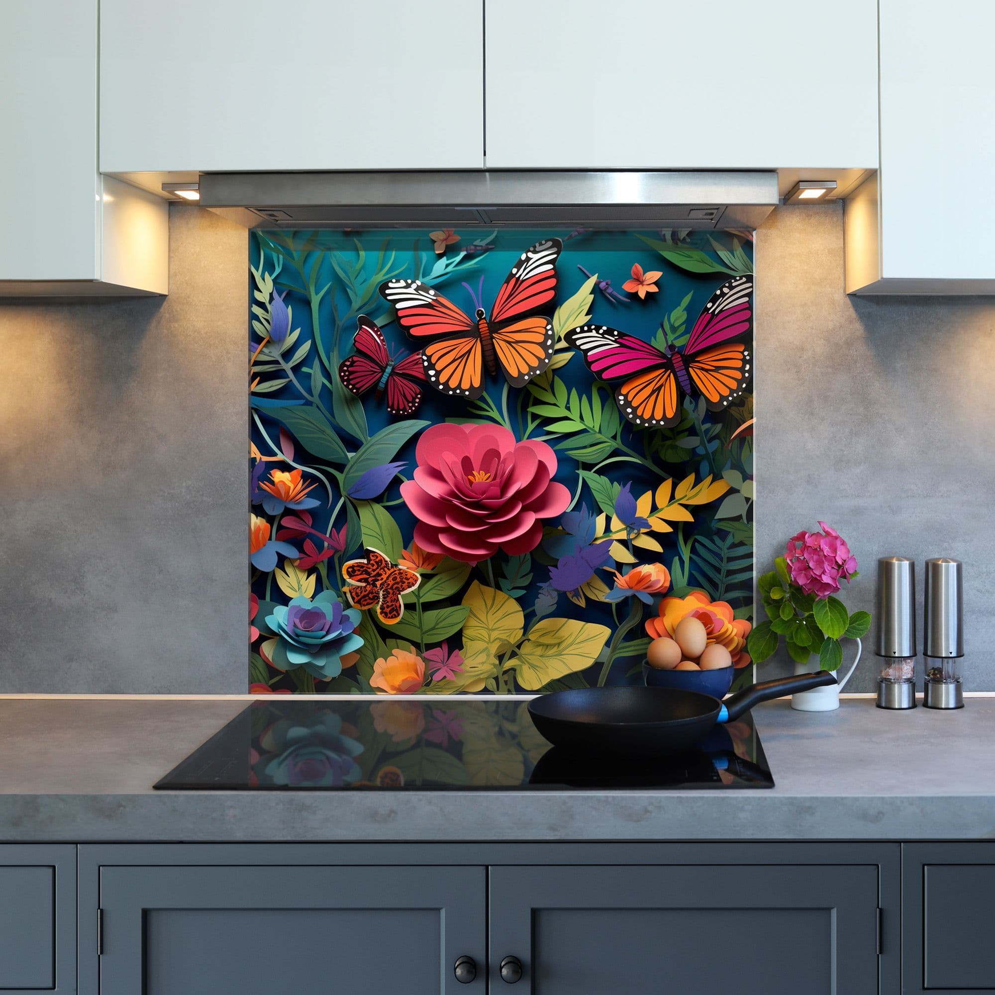 Butterflies and flowers kitchen glass splashback | 1st Glass Art