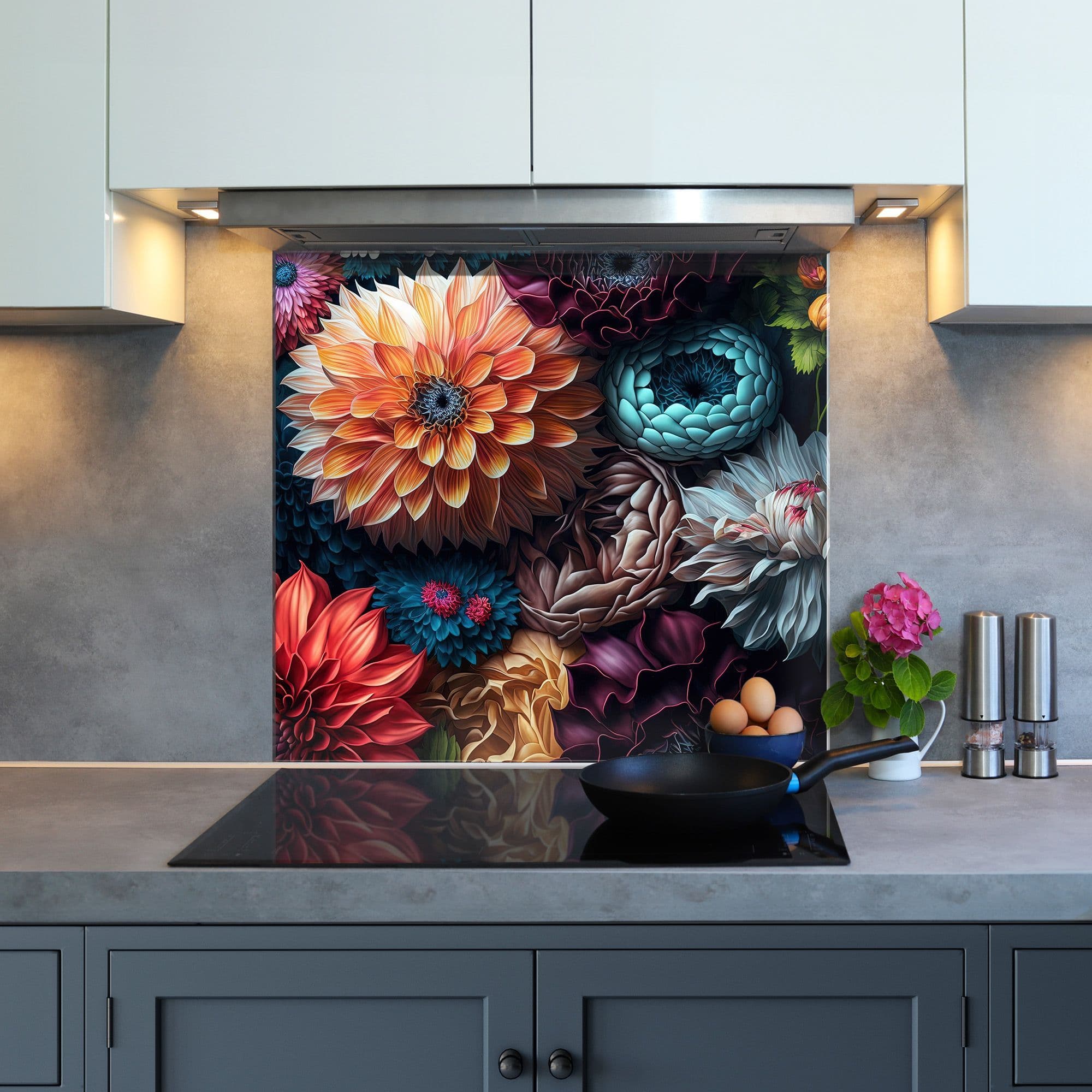 Colourful flowers kitchen glass splashback | 1st Glass Art