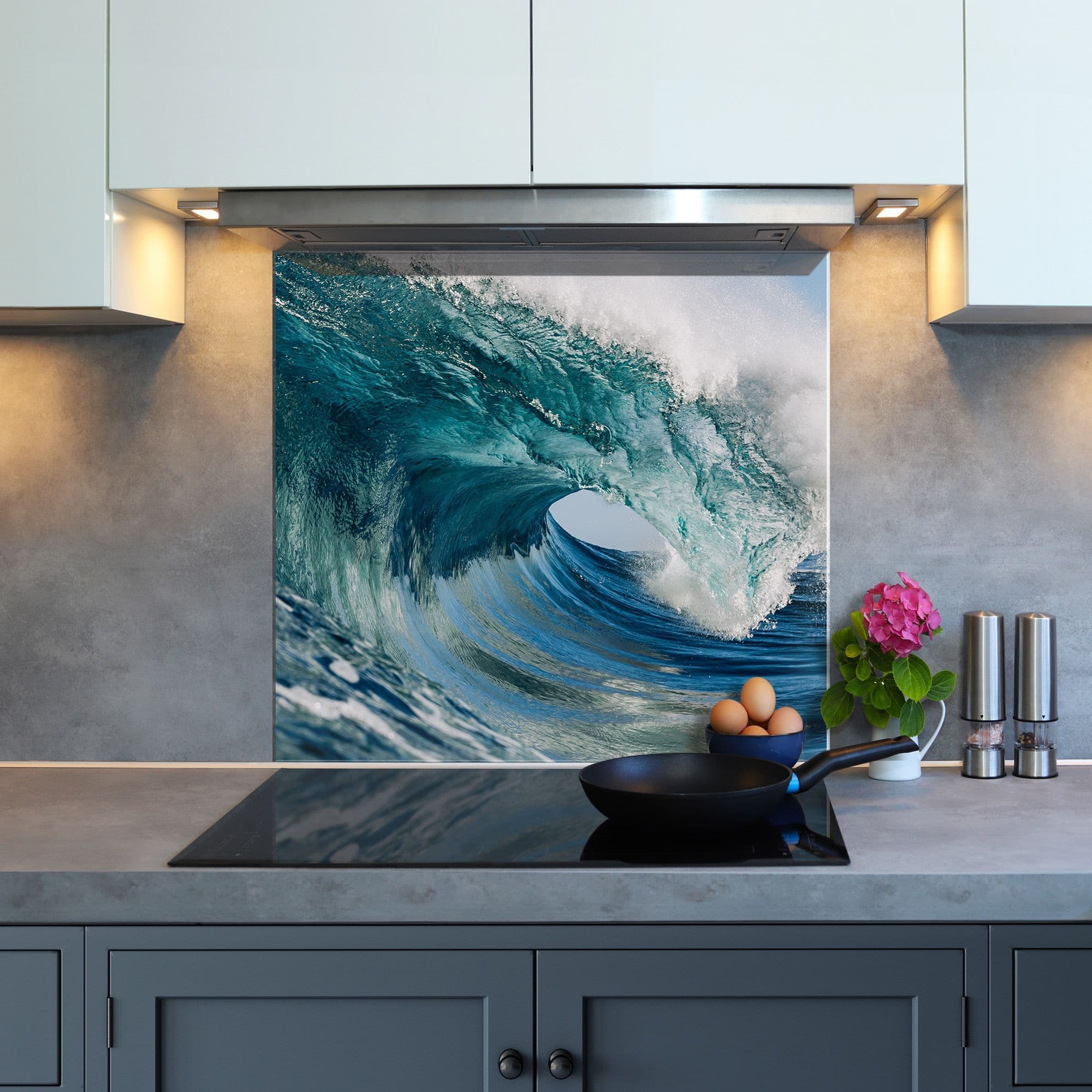 Crashing wave kitchen glass splashback | 1st Glass Art