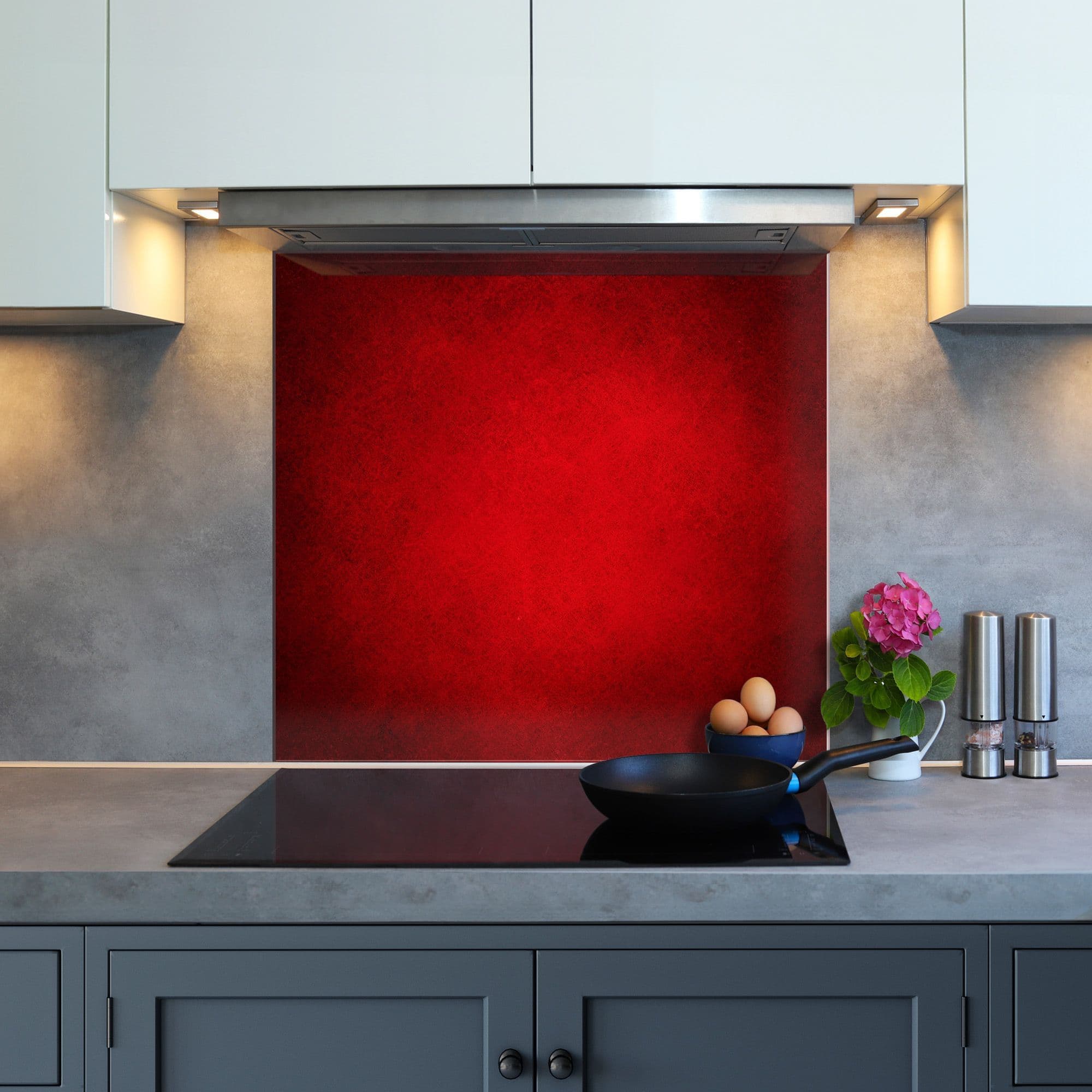 Distressed red kitchen glass splashback | 1st Glass Art
