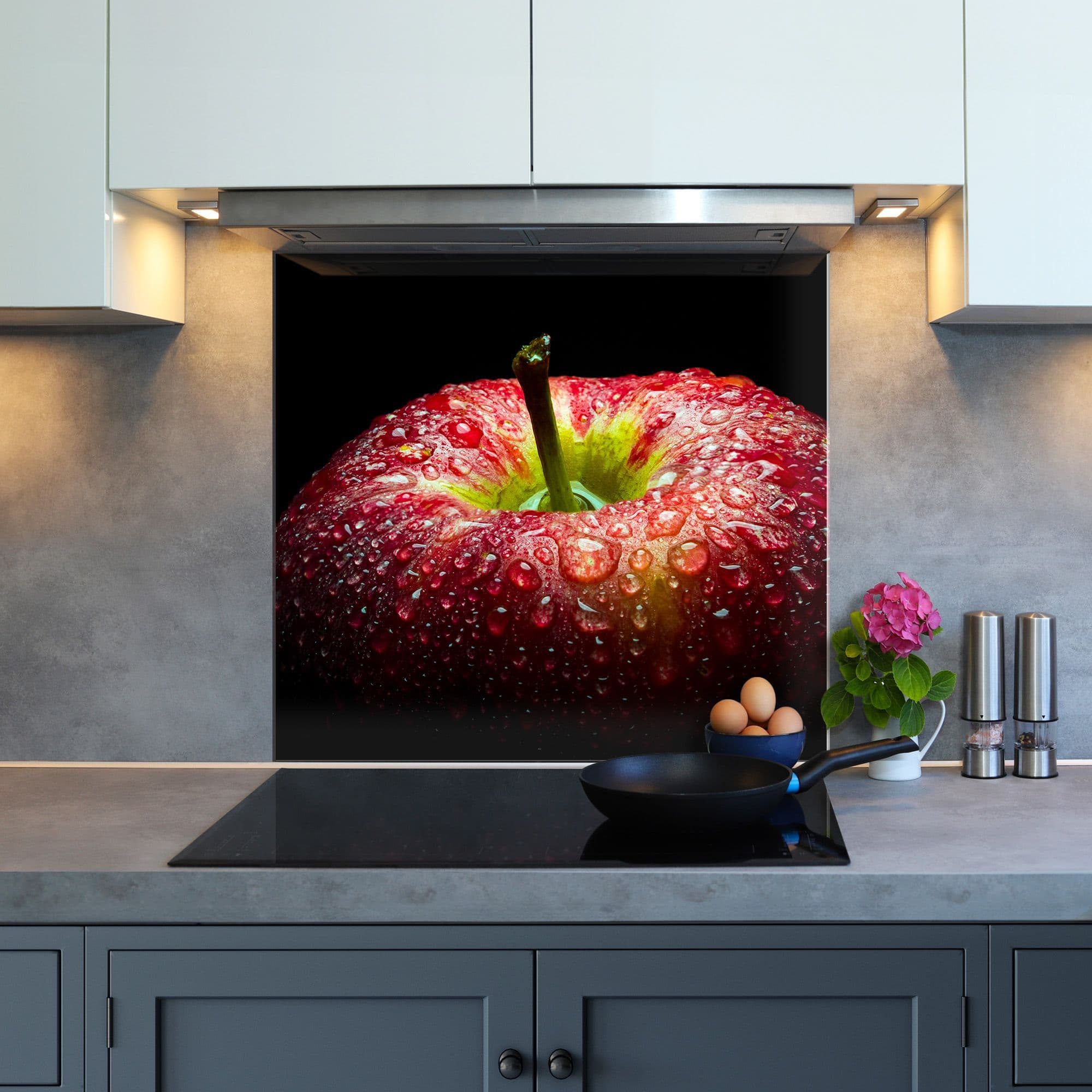 Droplets on apple kitchen glass splashback | 1st Glass Art