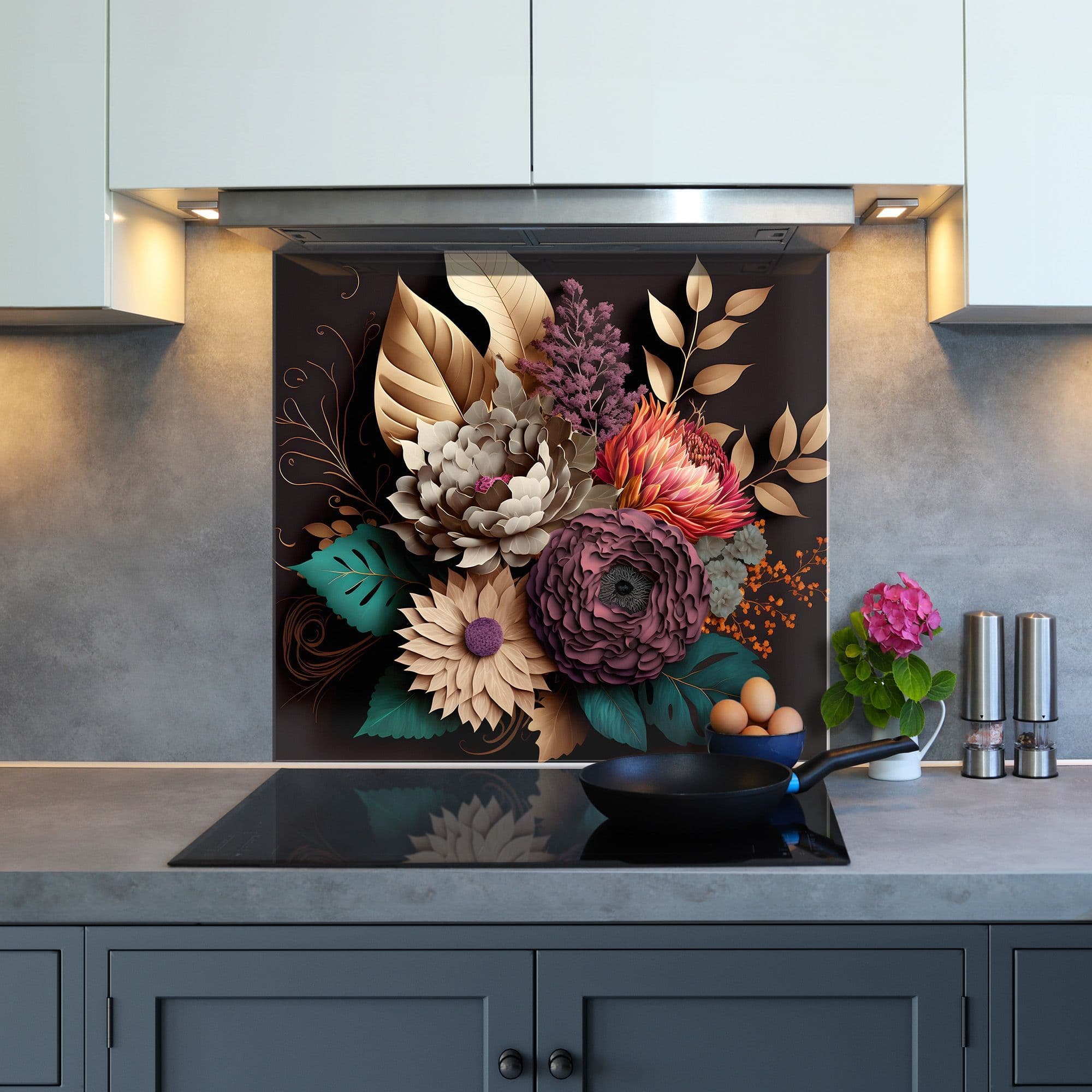 Floral multicolour kitchen glass splashback - Heat resistant 6mm ...
