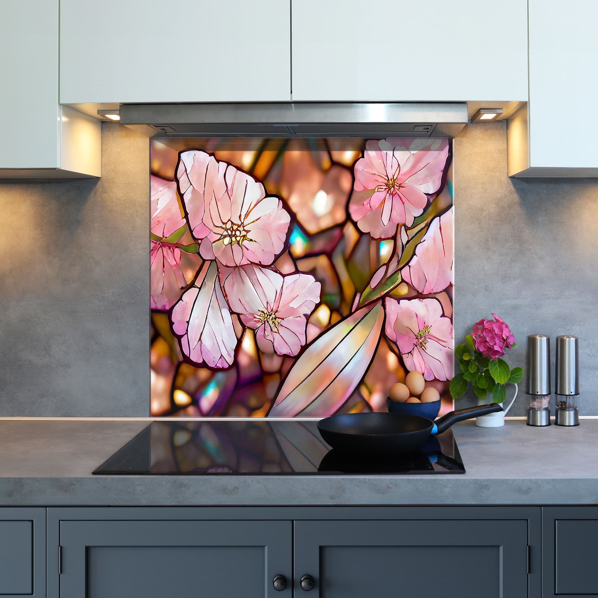Floral stained glass kitchen glass splashback - Heat resistant 6mm ...