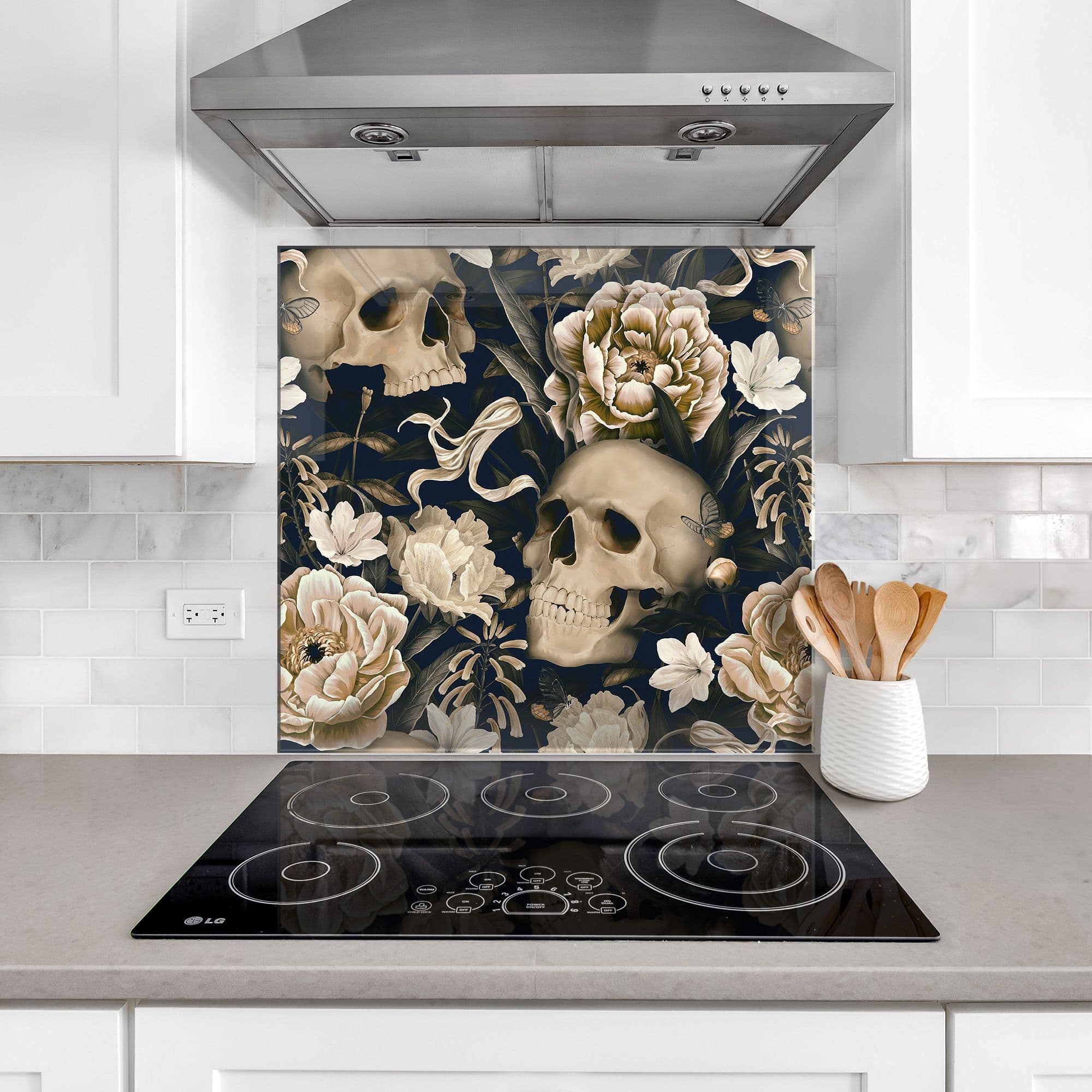 flowers-and-skulls-kitchen-glass-splashback-heat-resistant-6mm ...