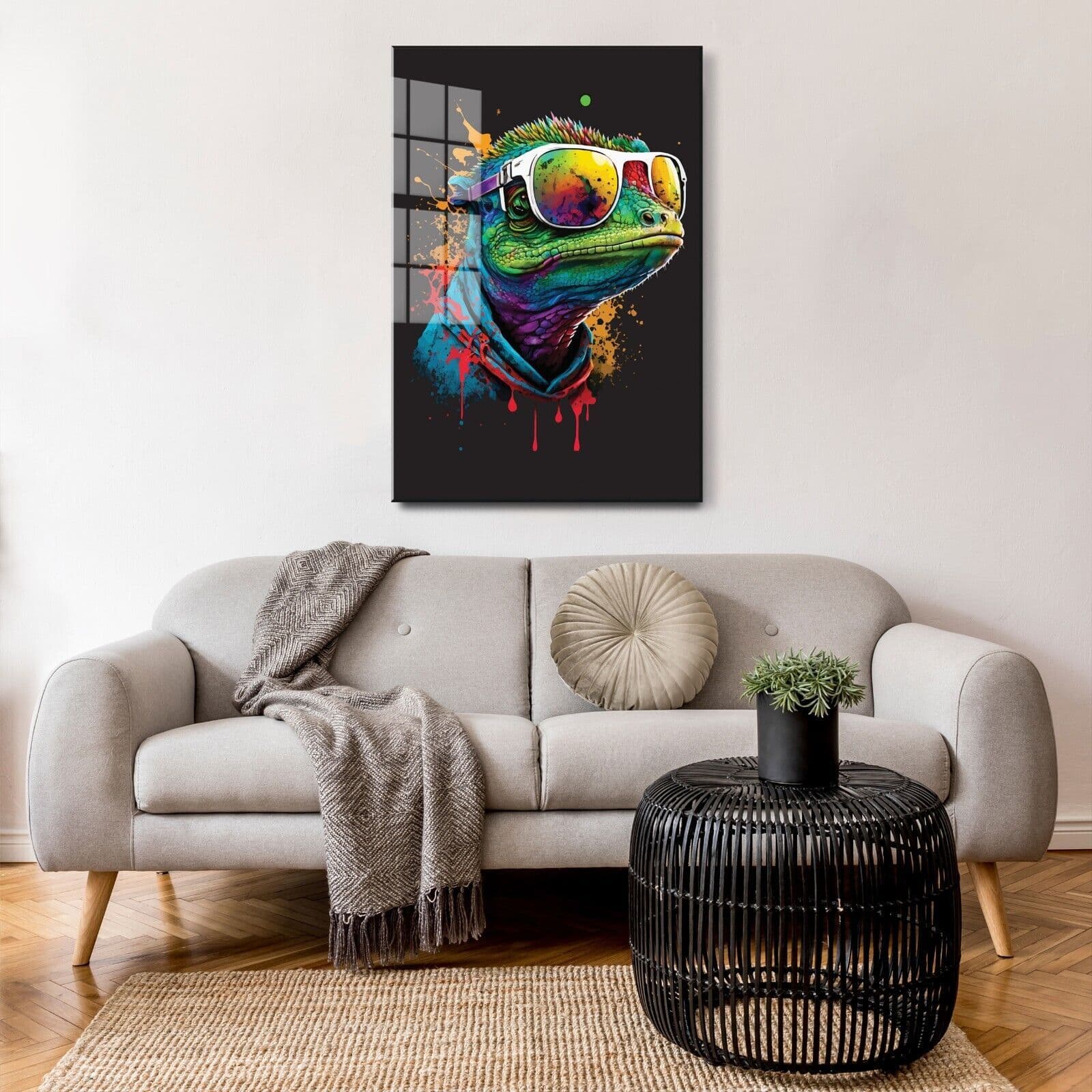 Graffiti Lizard in Retro Style Multicolour on Black Background