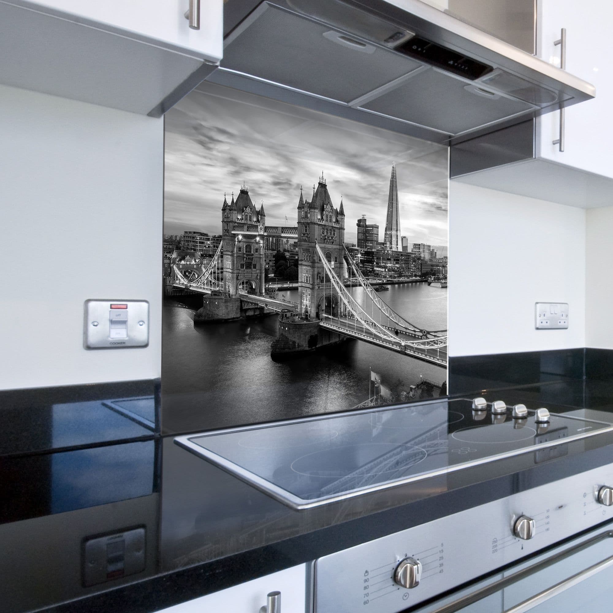 Greyscale London kitchen glass splashback – Heat resistant 6mm ...