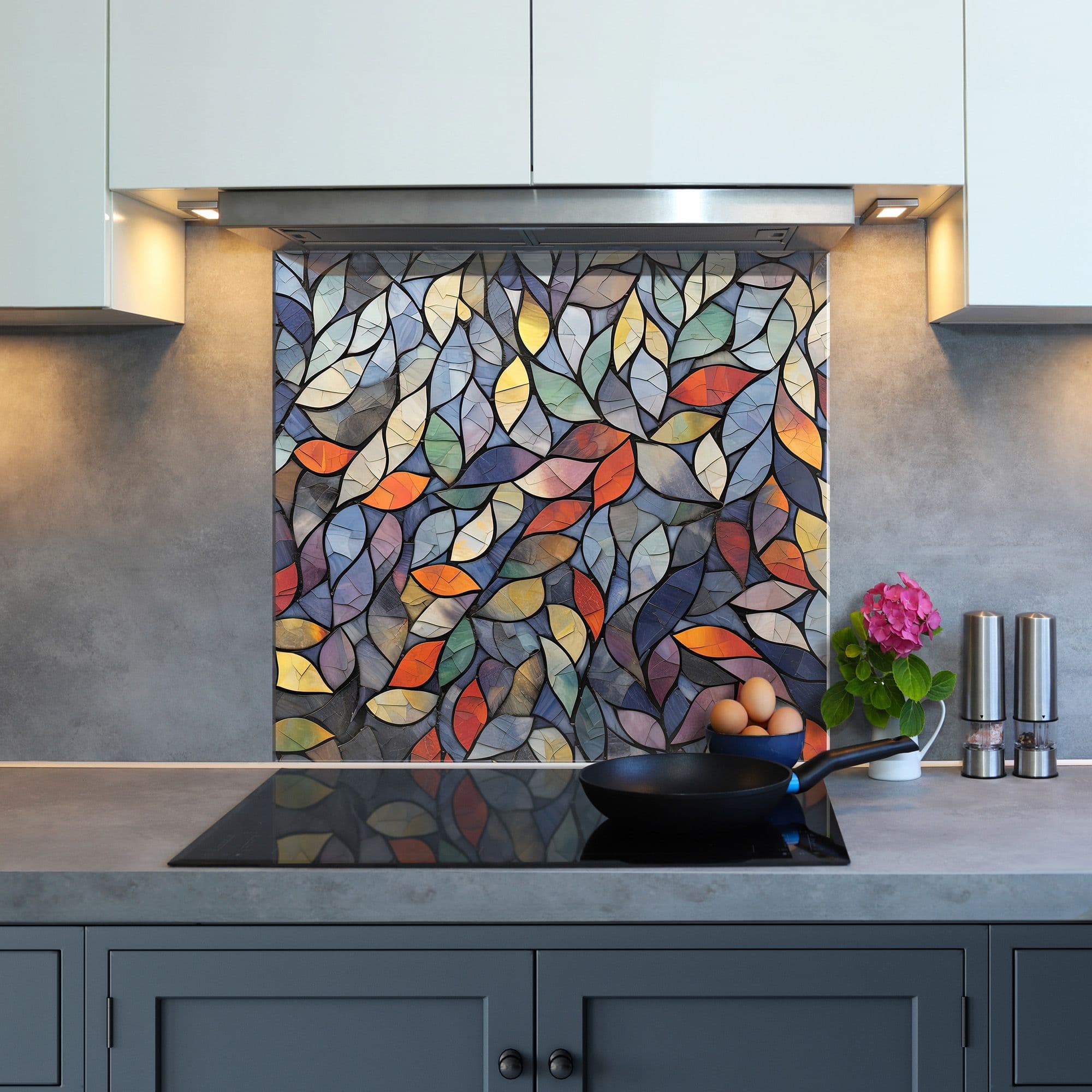 Leaves multicolour kitchen glass splashback - Heat resistant 6mm toughened glass