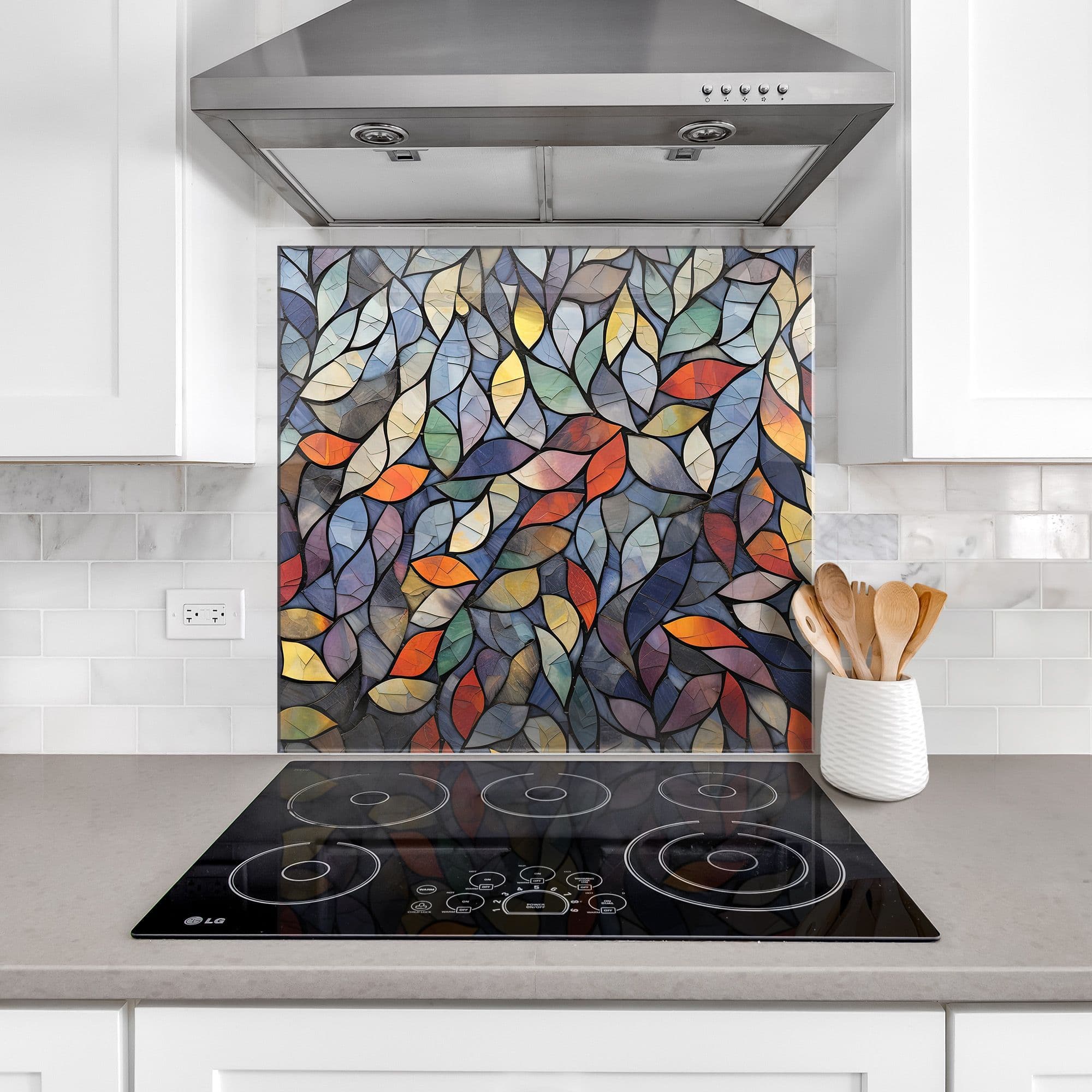Leaves multicolour kitchen glass splashback – Heat resistant 6mm ...