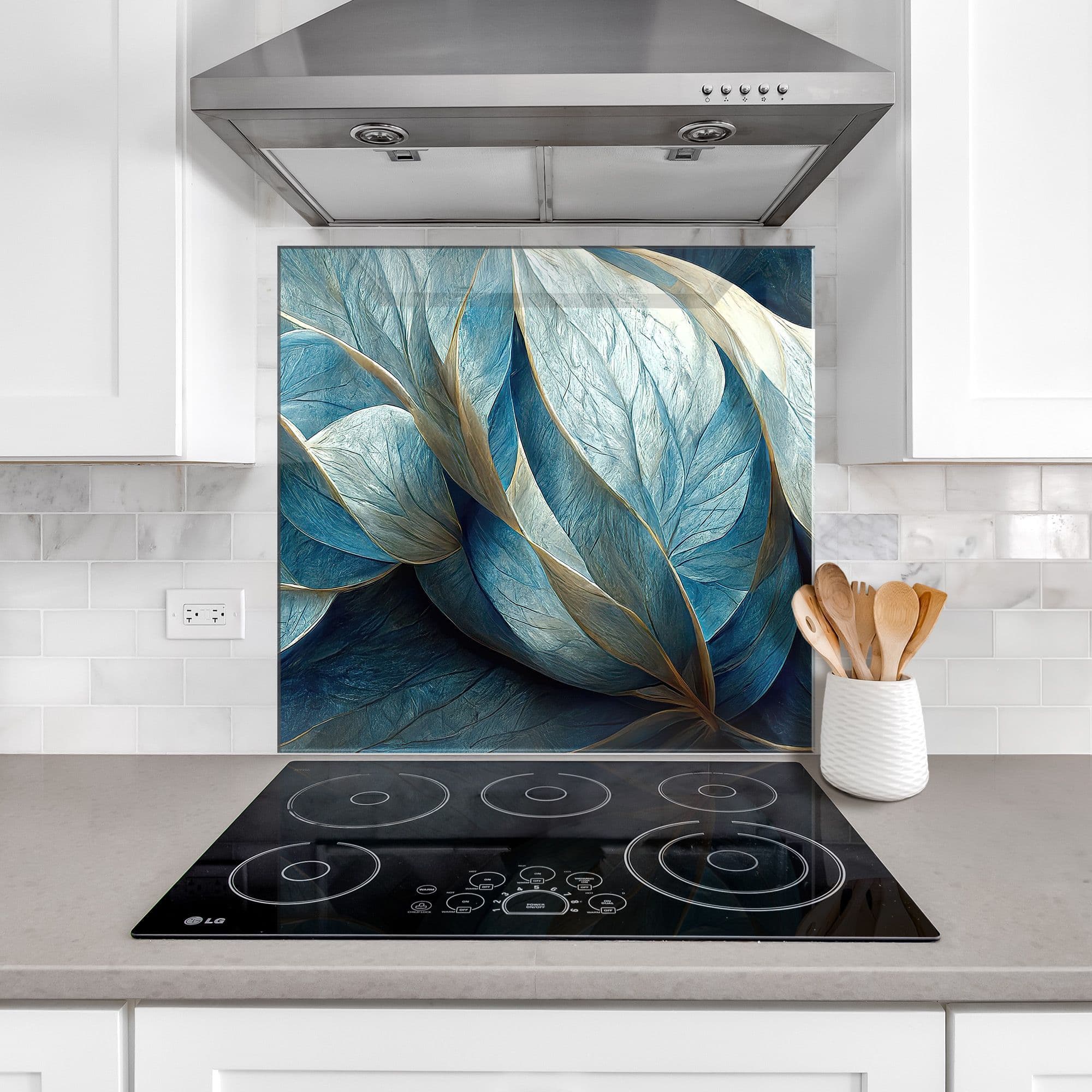 macro-leaf-blue-kitchen-glass-splashback-heat-resistant-6mm-toughened ...