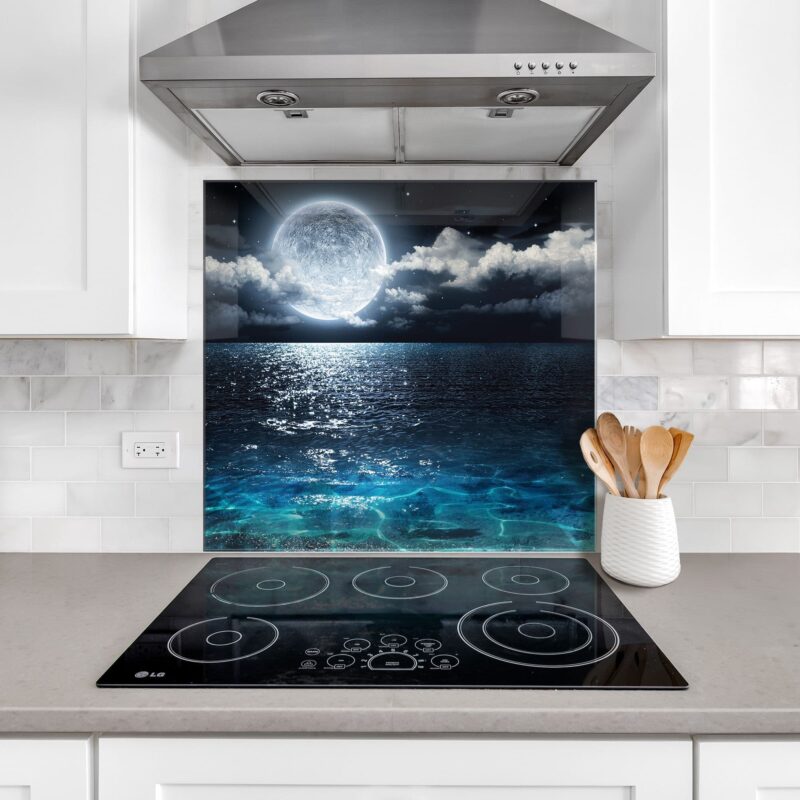 Moon over ocean kitchen glass splashback - Heat resistant 6mm toughened glass