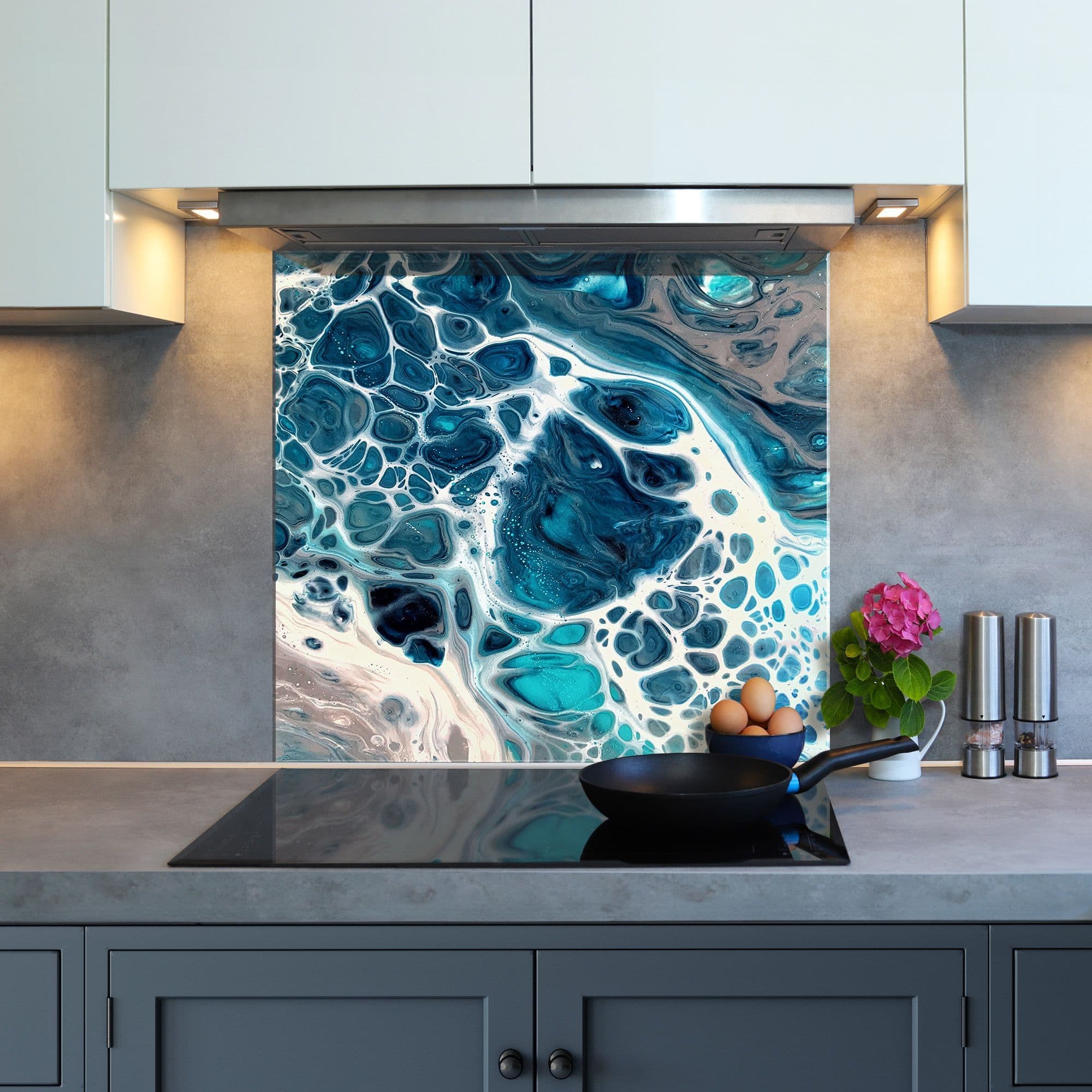 Ocean style kitchen glass splashback - Heat resistant 6mm toughened glass