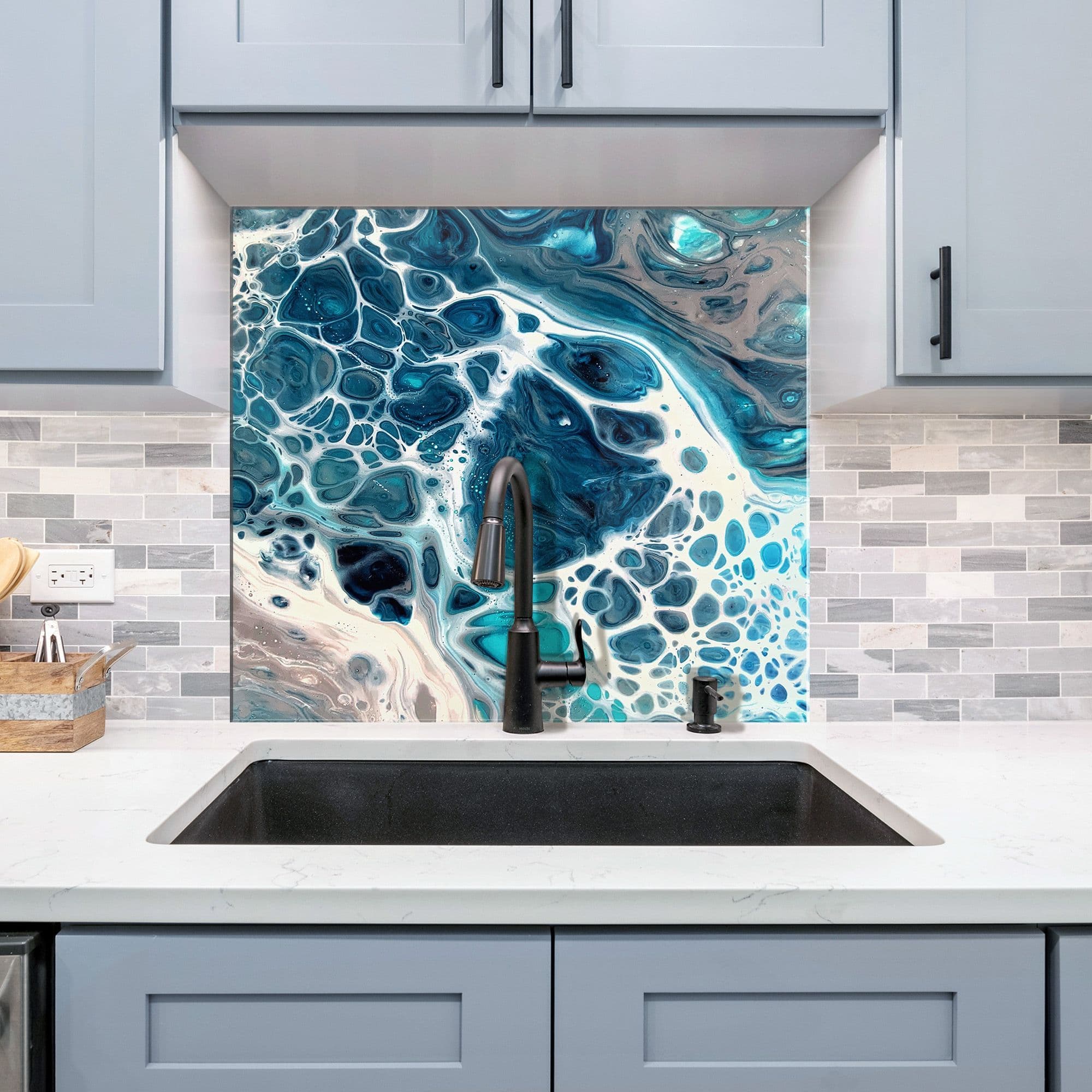 Ocean style kitchen glass splashback – Heat resistant 6mm toughened glass