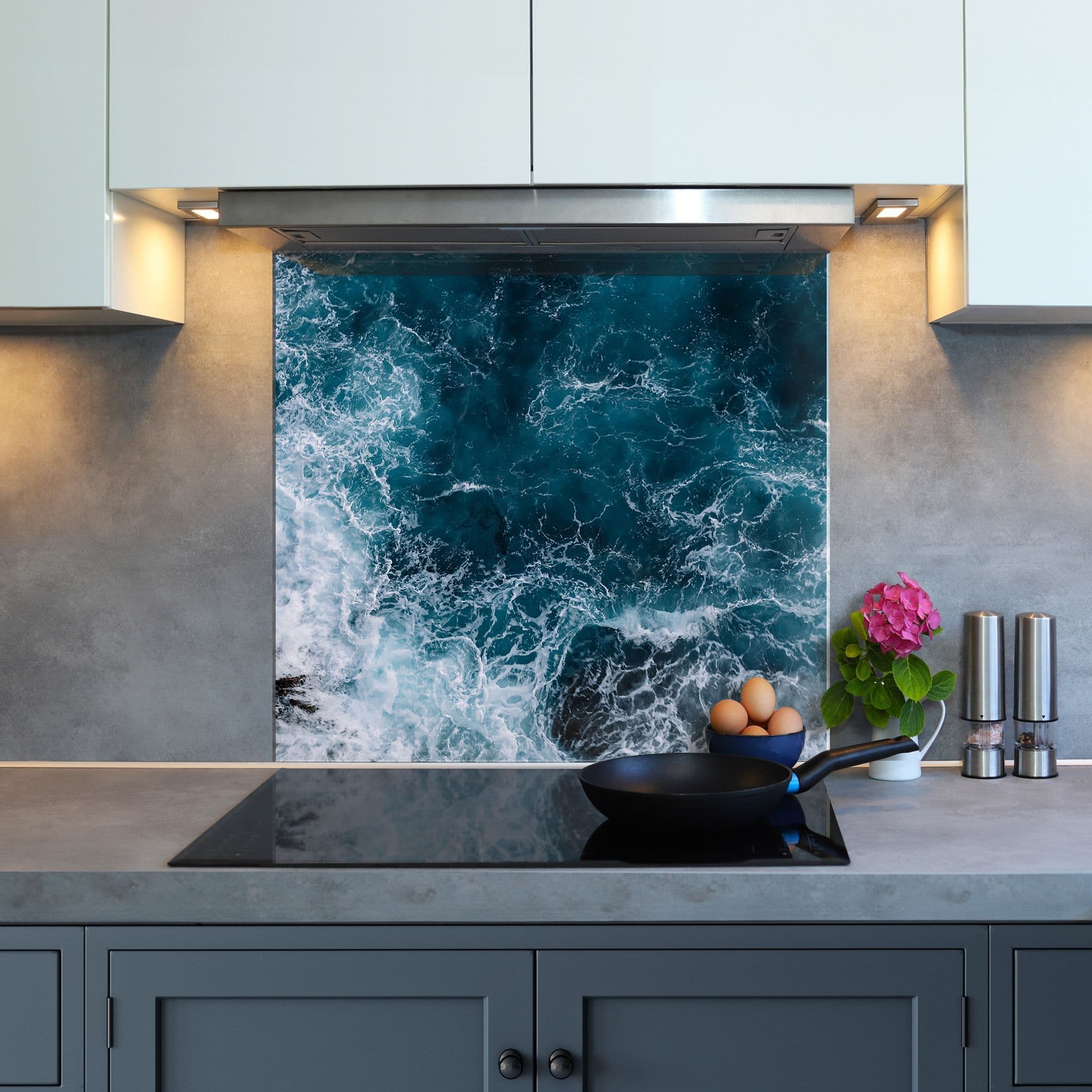 Ocean waves kitchen glass splashback - Heat resistant 6mm toughened glass