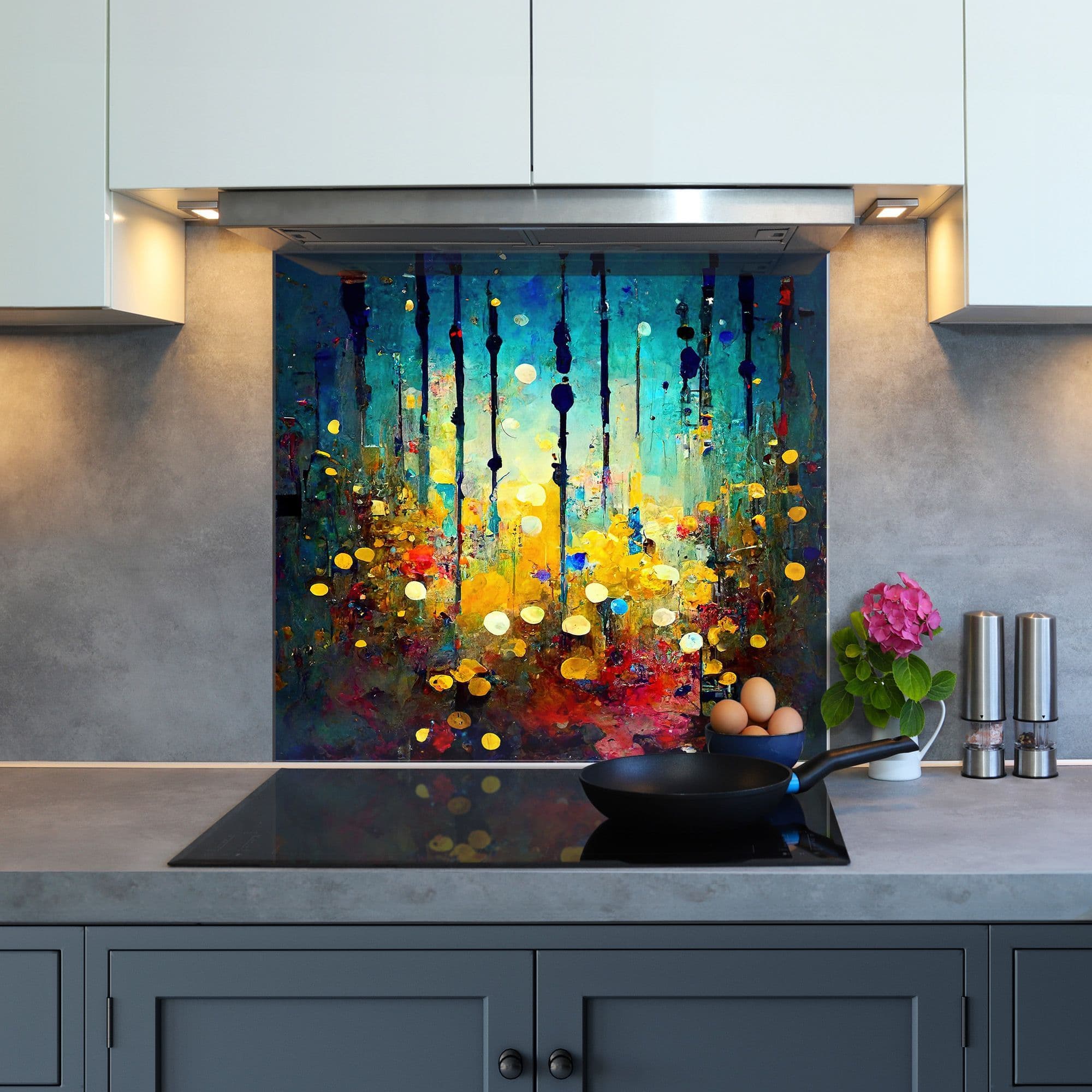 Oil painting abstract kitchen glass splashback - Heat resistant 6mm ...