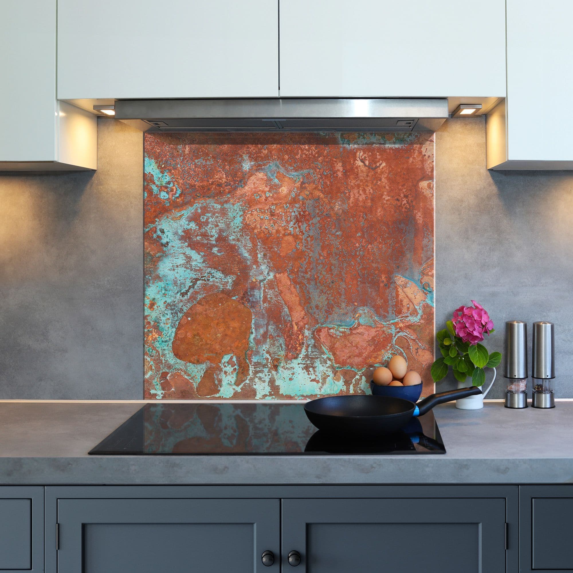 Oxidized copper kitchen glass splashback - Heat resistant 6mm toughened ...