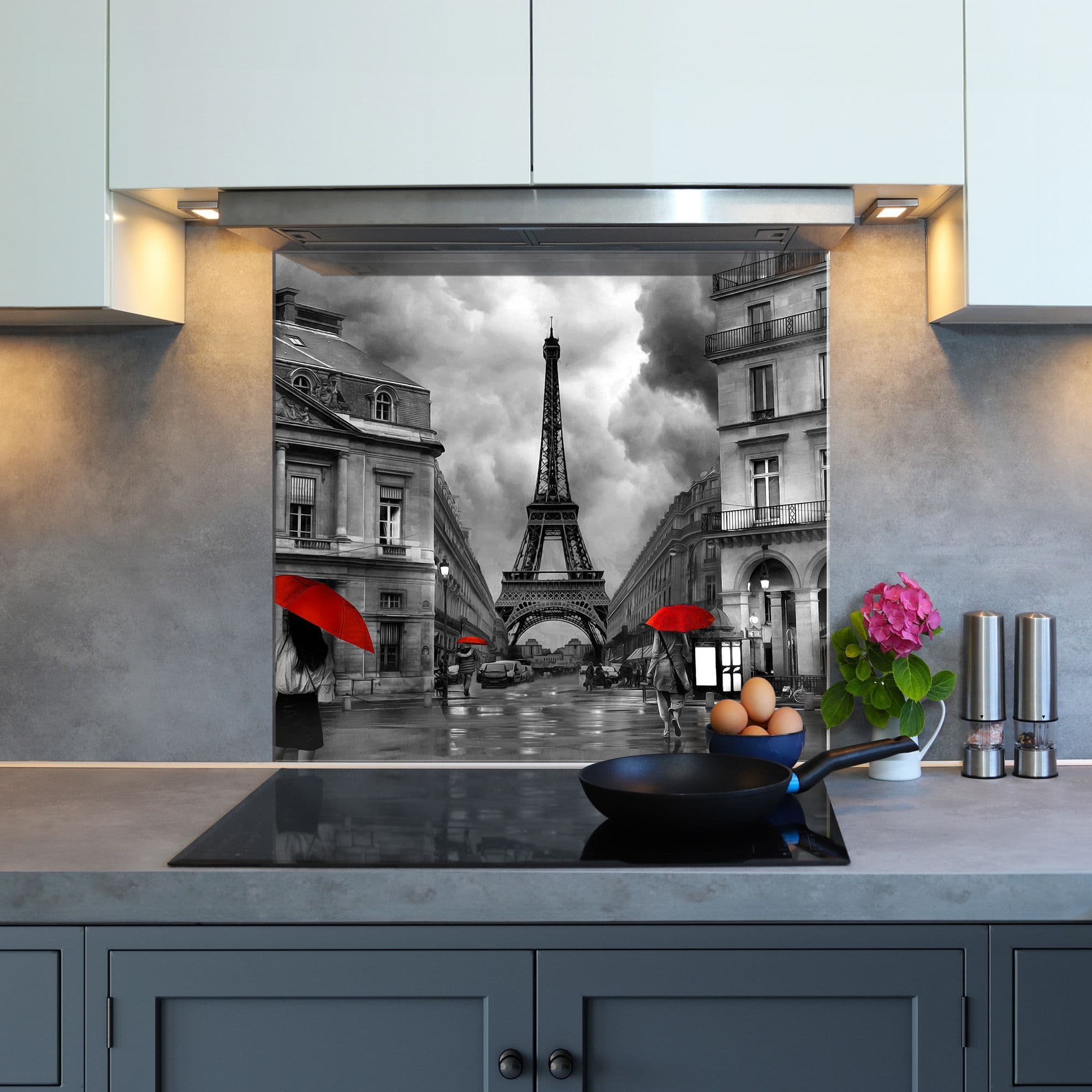 Paris in greyscale kitchen glass splashback - Heat resistant 6mm ...