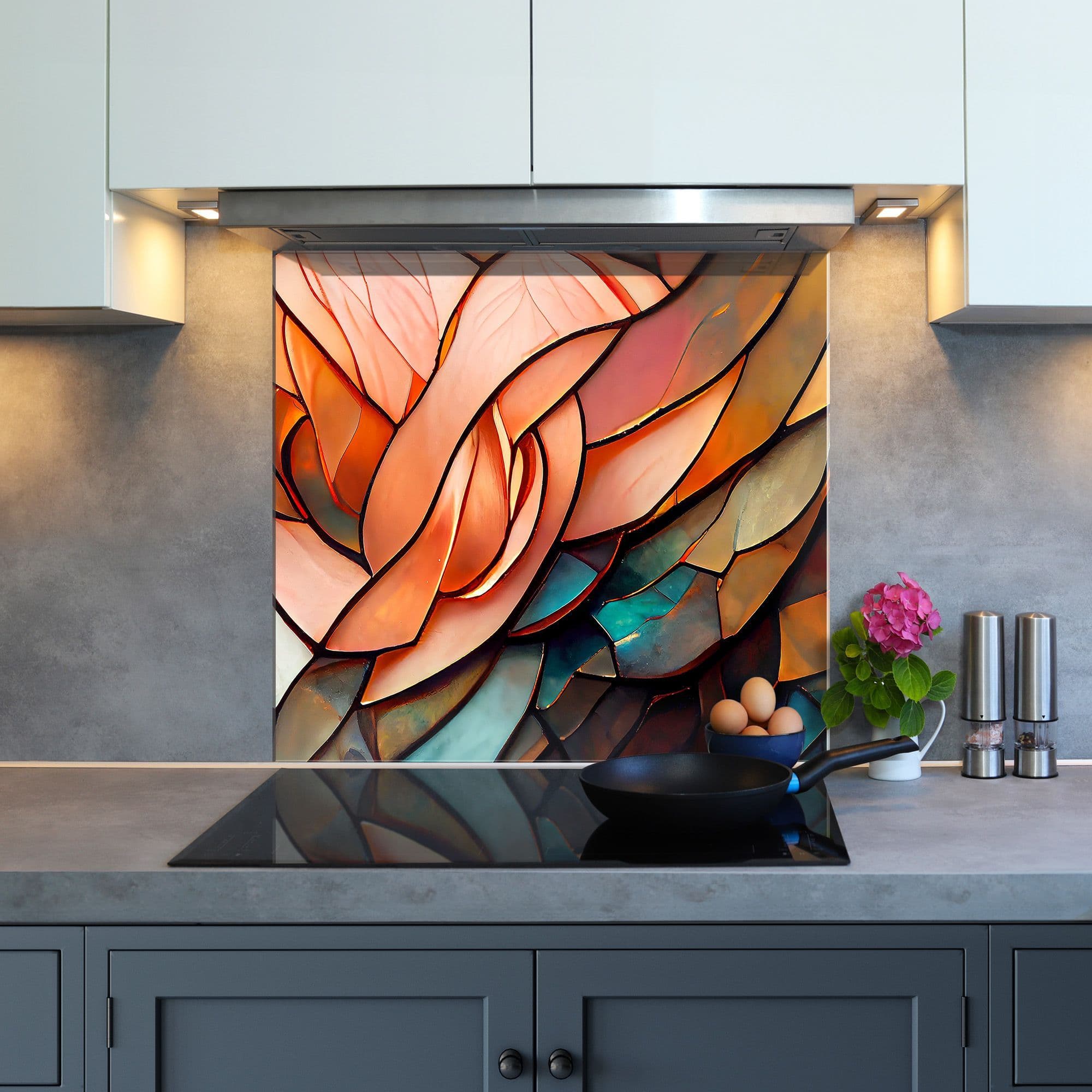 Pink style stained glass kitchen glass splashback - Heat resistant 6mm ...
