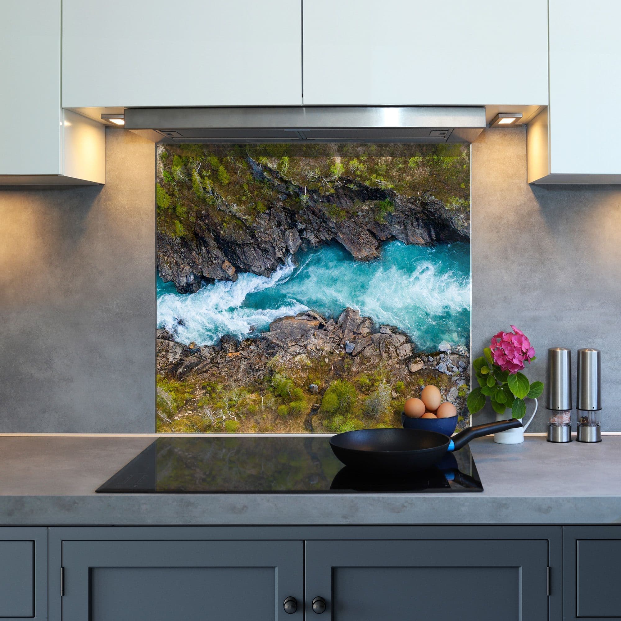 River stream style kitchen glass splashback - Heat resistant 6mm ...