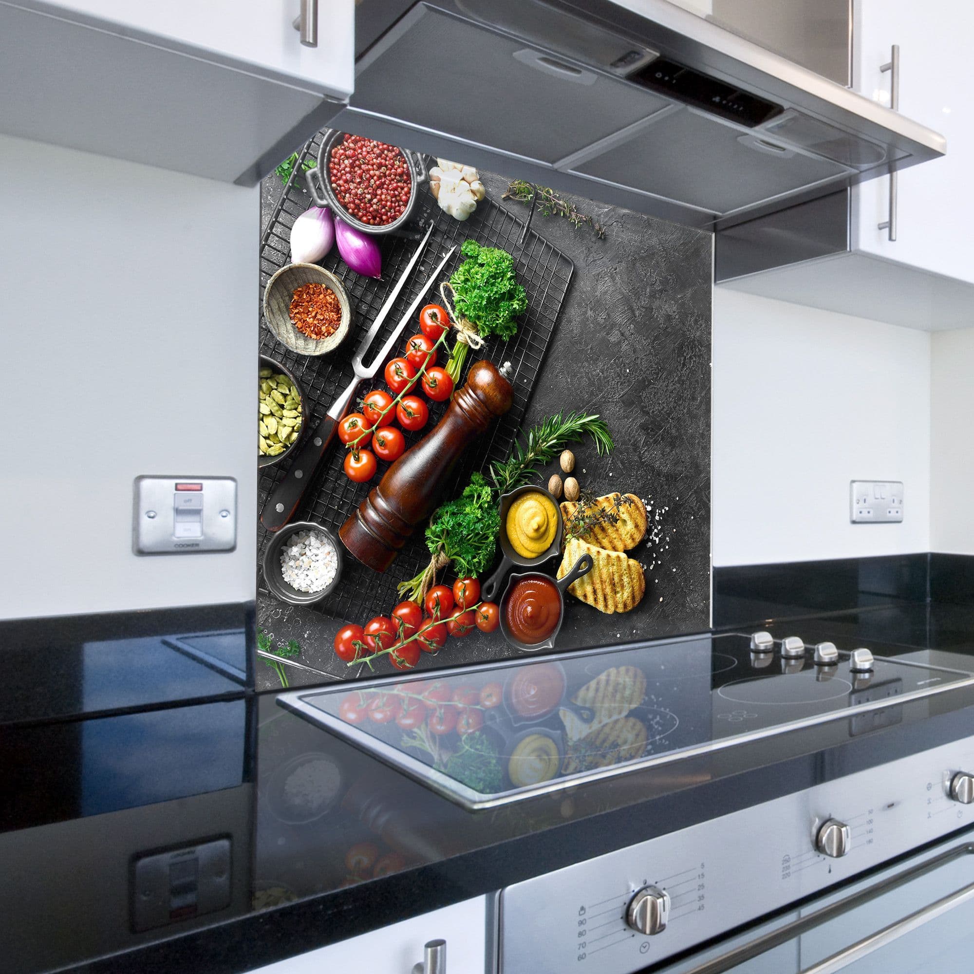 Spices and veg kitchen glass splashback - Heat resistant 6mm toughened ...