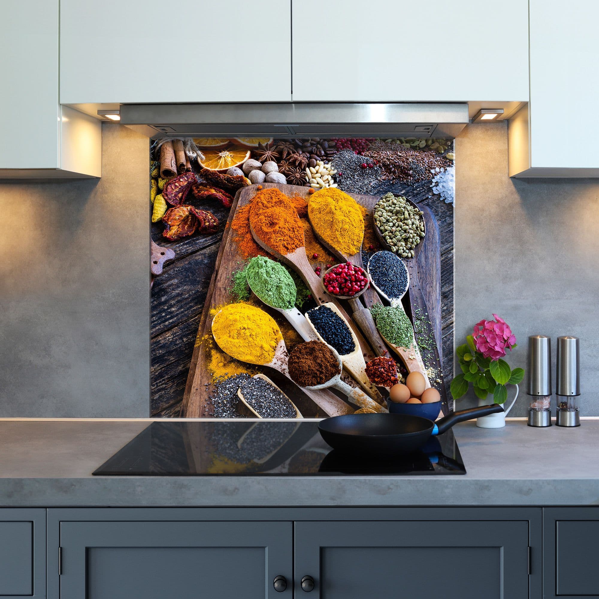 Spices on spoons kitchen glass splashback - Heat resistant 6mm ...