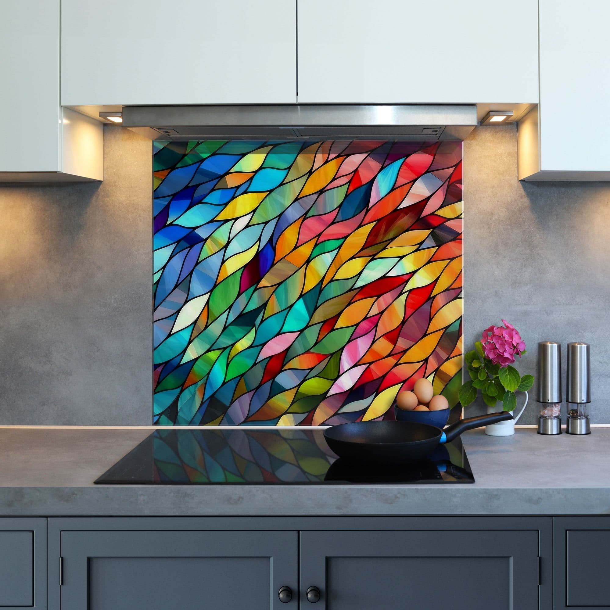 Stained glass abstract kitchen glass splashback -Heat resistant 6mm ...