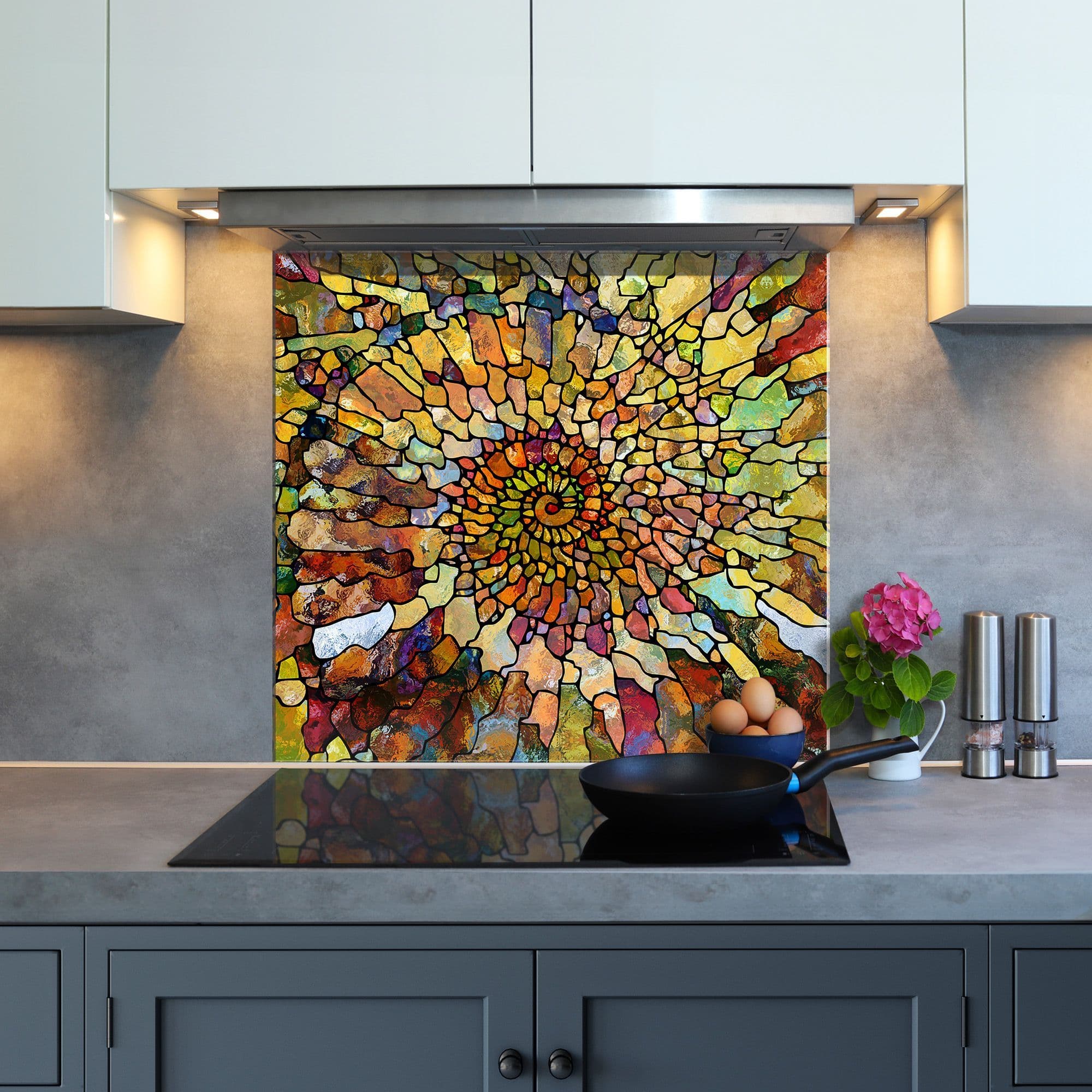 Stained glass art kitchen glass splashback - Heat resistant 6mm ...