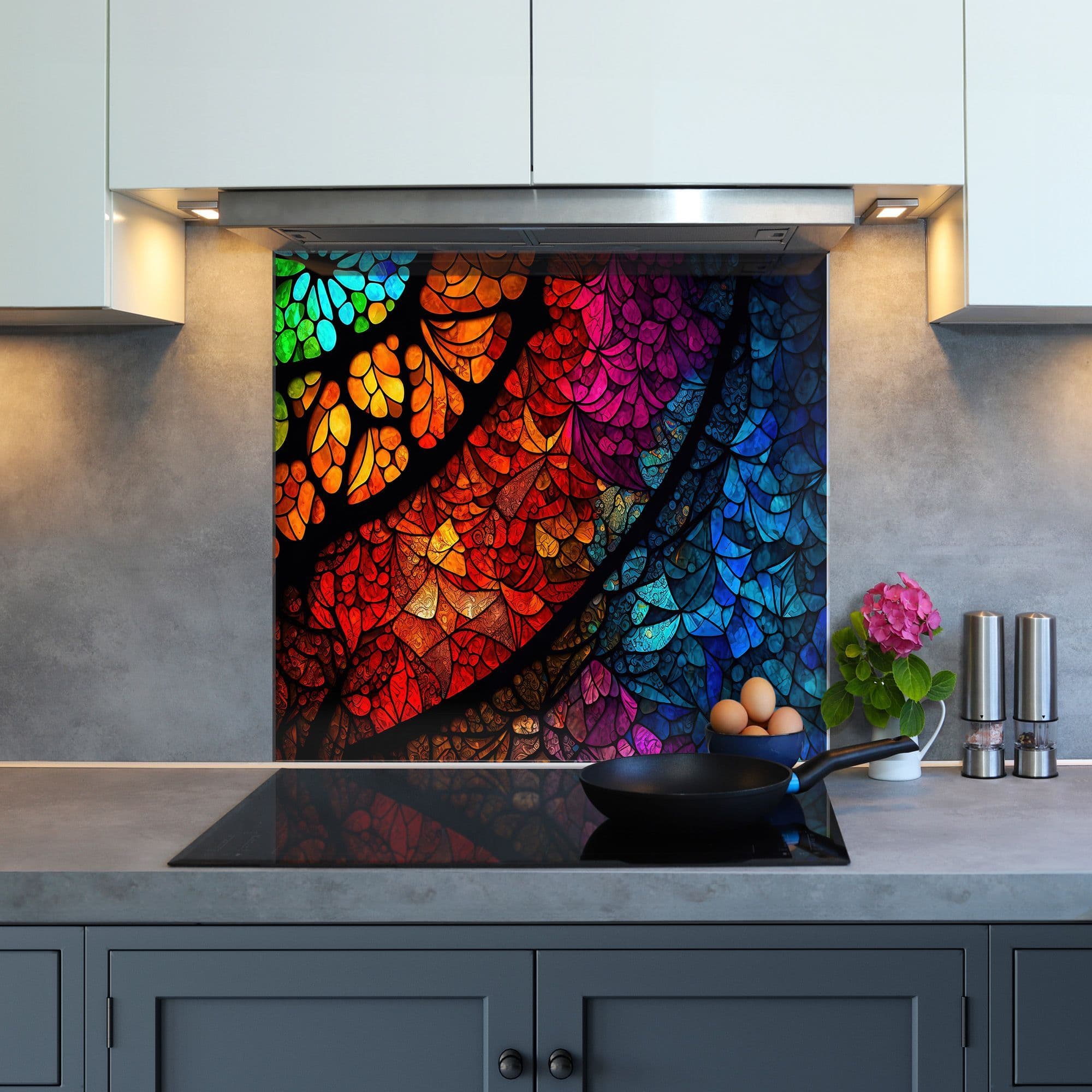Stained Glass kitchen glass splashback - Heat resistant 6mm toughened glass