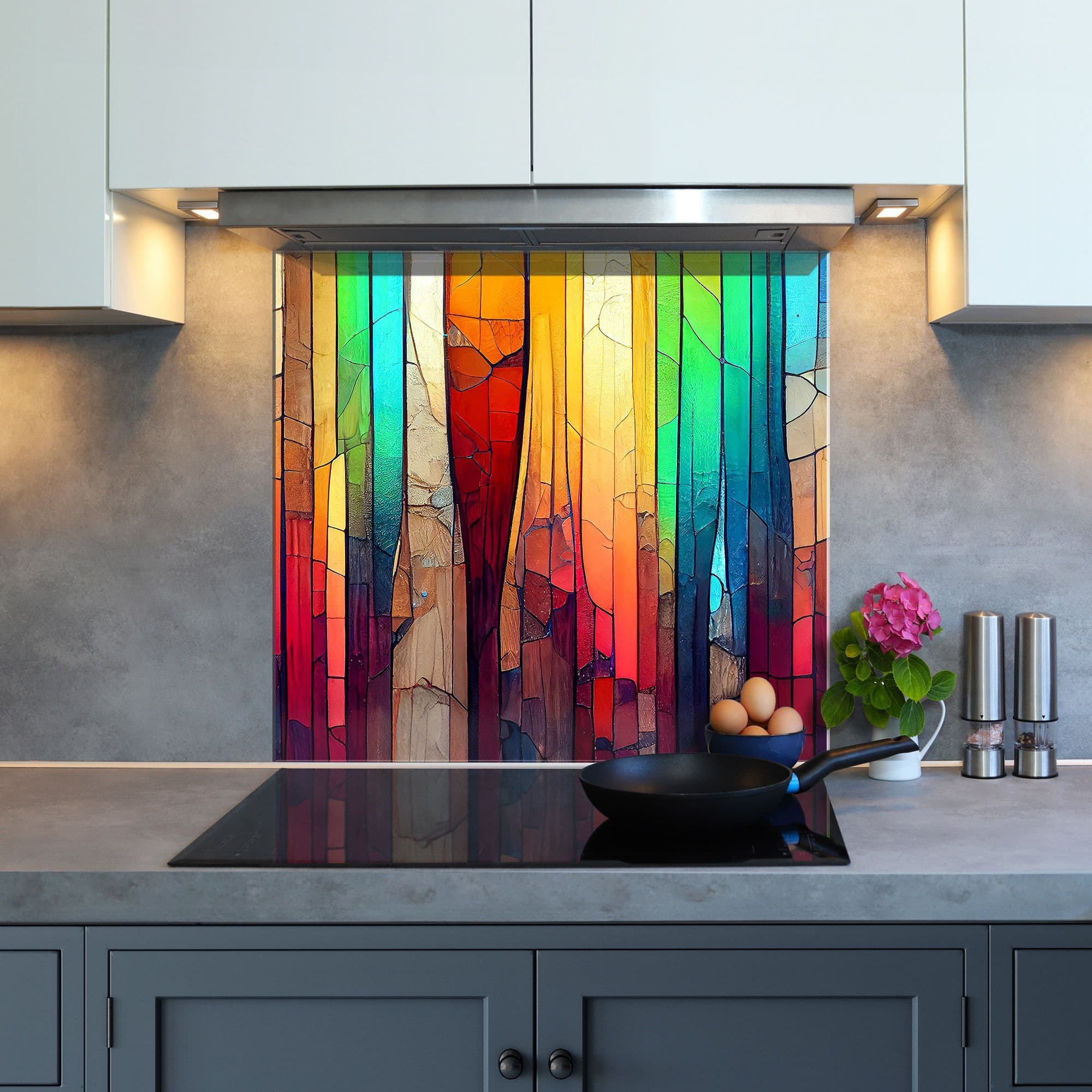 Stained glass multicolour kitchen glass splashback - Heat resistant 6mm ...