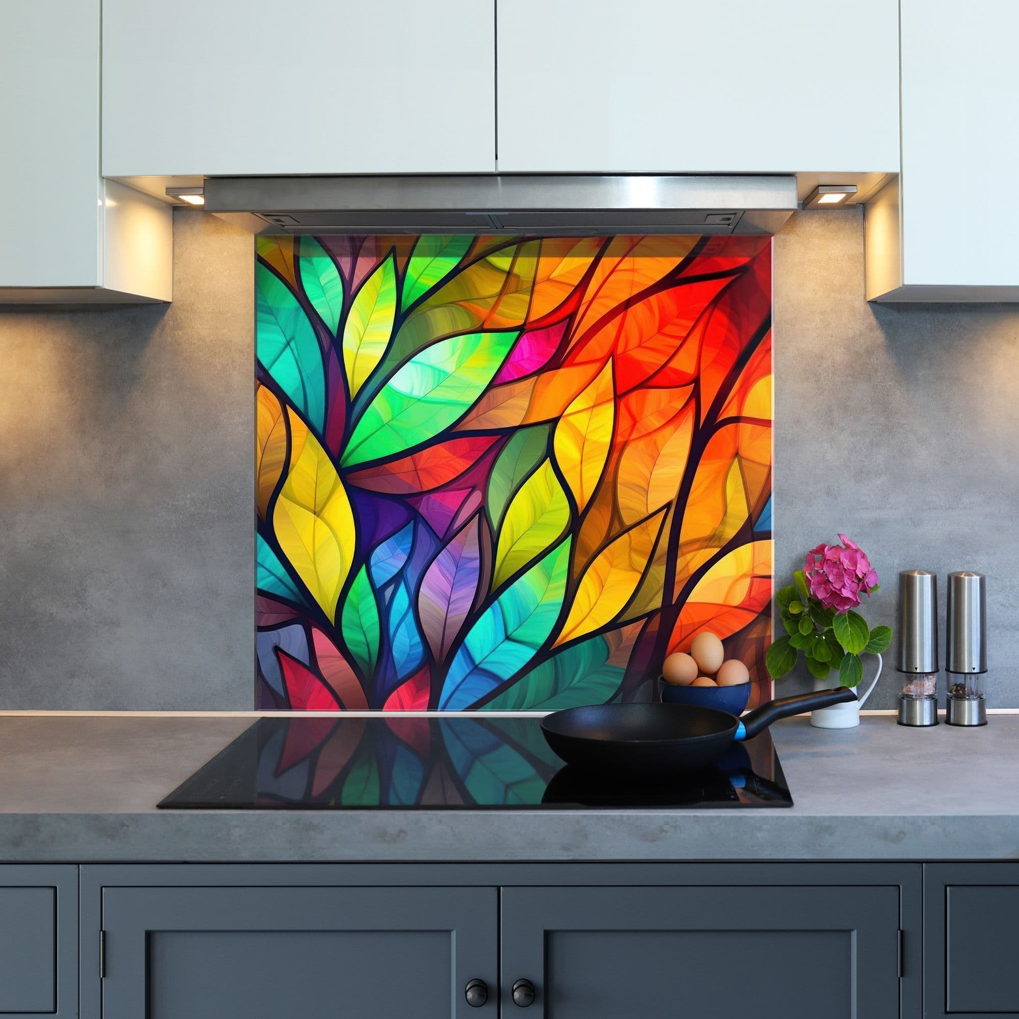 Stained glass vibrant kitchen glass splashback - Heat resistant 6mm ...