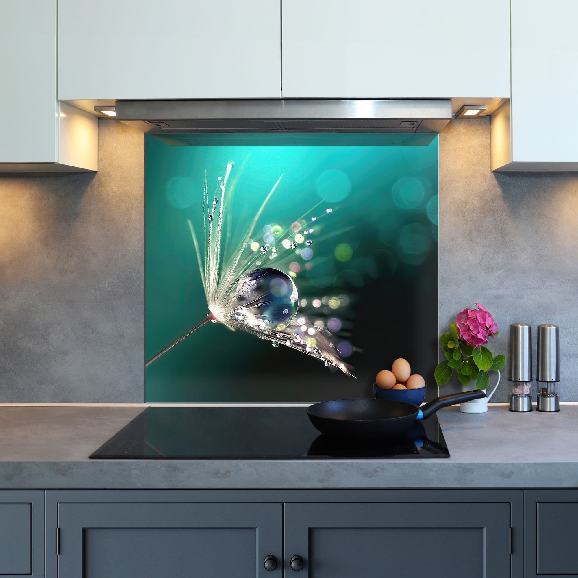 Water droplet on dandelion kitchen glass splashback - Heat resistant ...