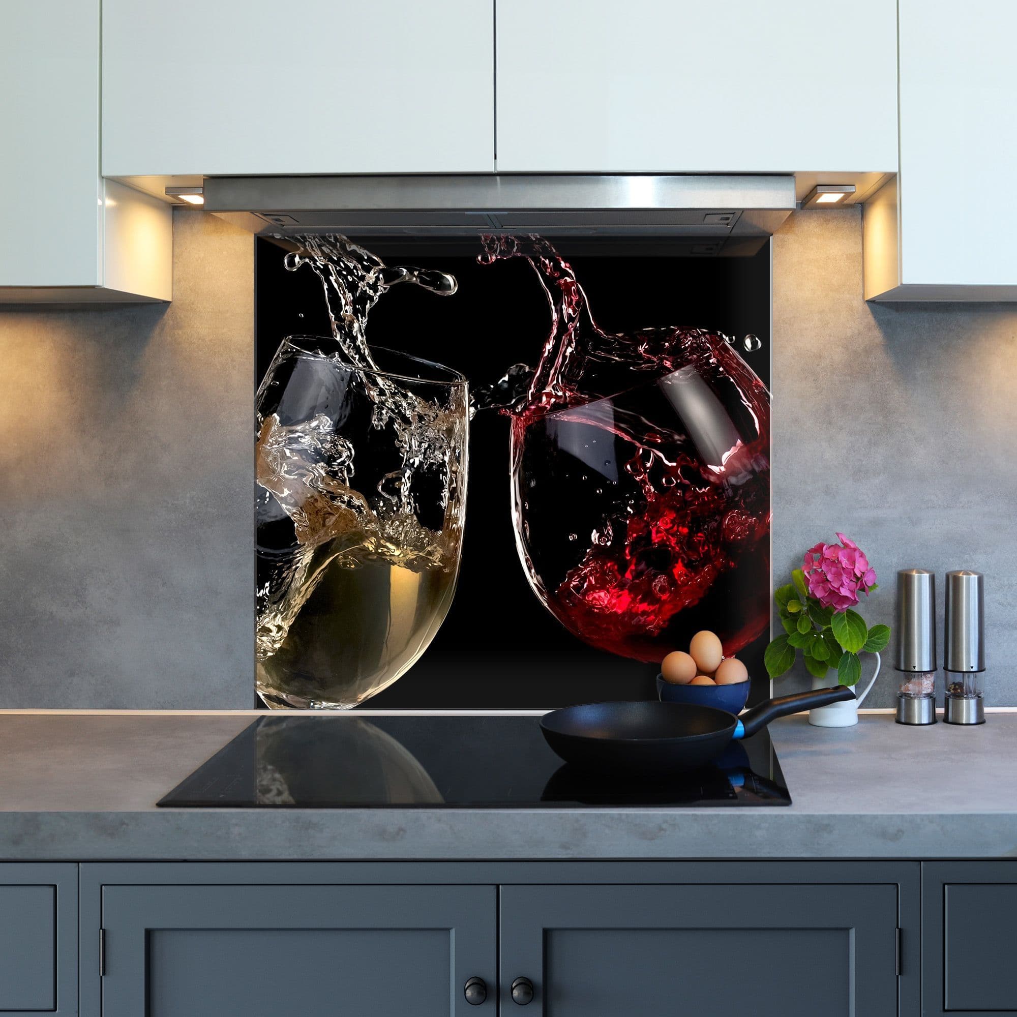 Wine glasses kitchen glass splashback - Heat resistant 6mm toughened glass