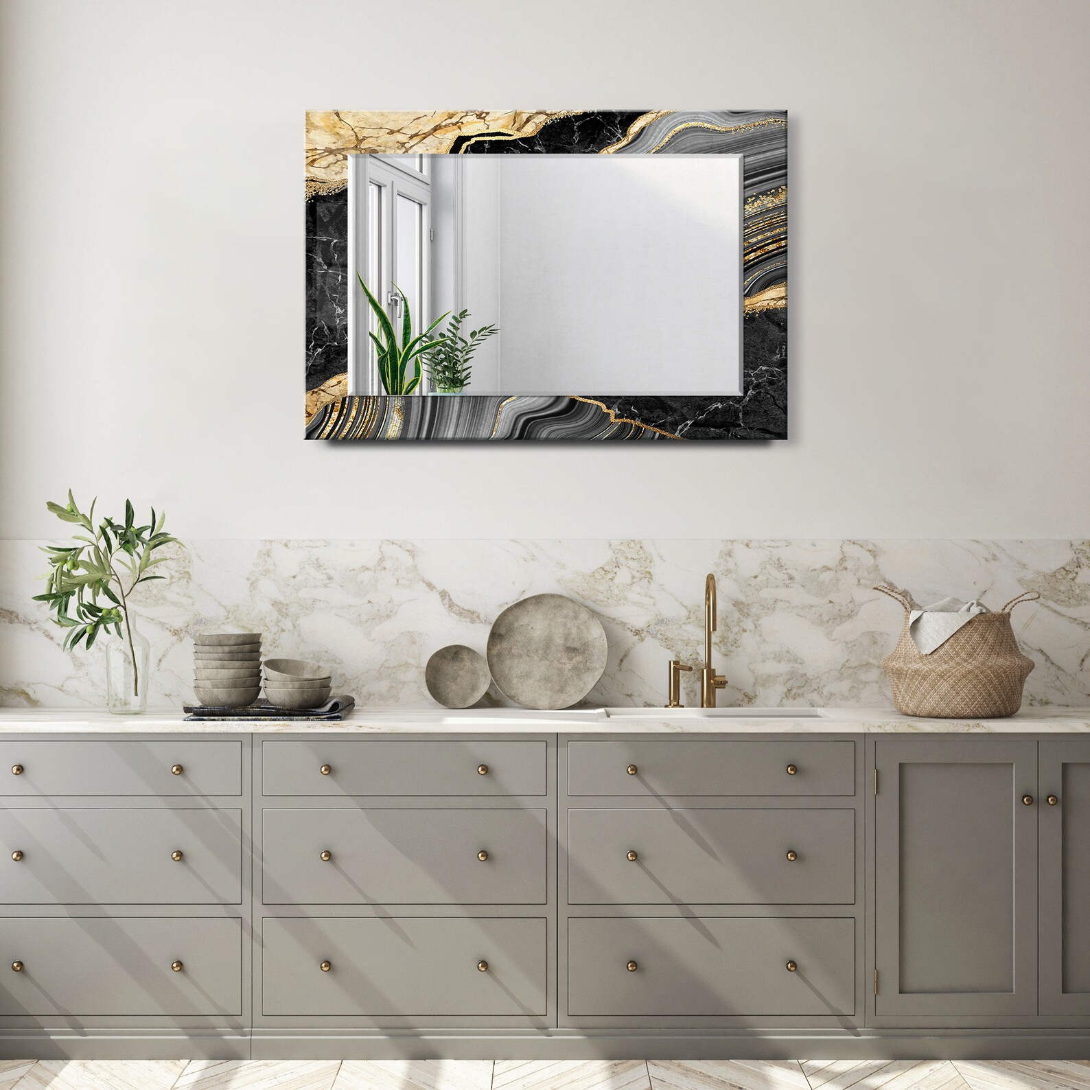 Marble Effect Decorative Mirror on Toughened Glass | 1st Glass Art