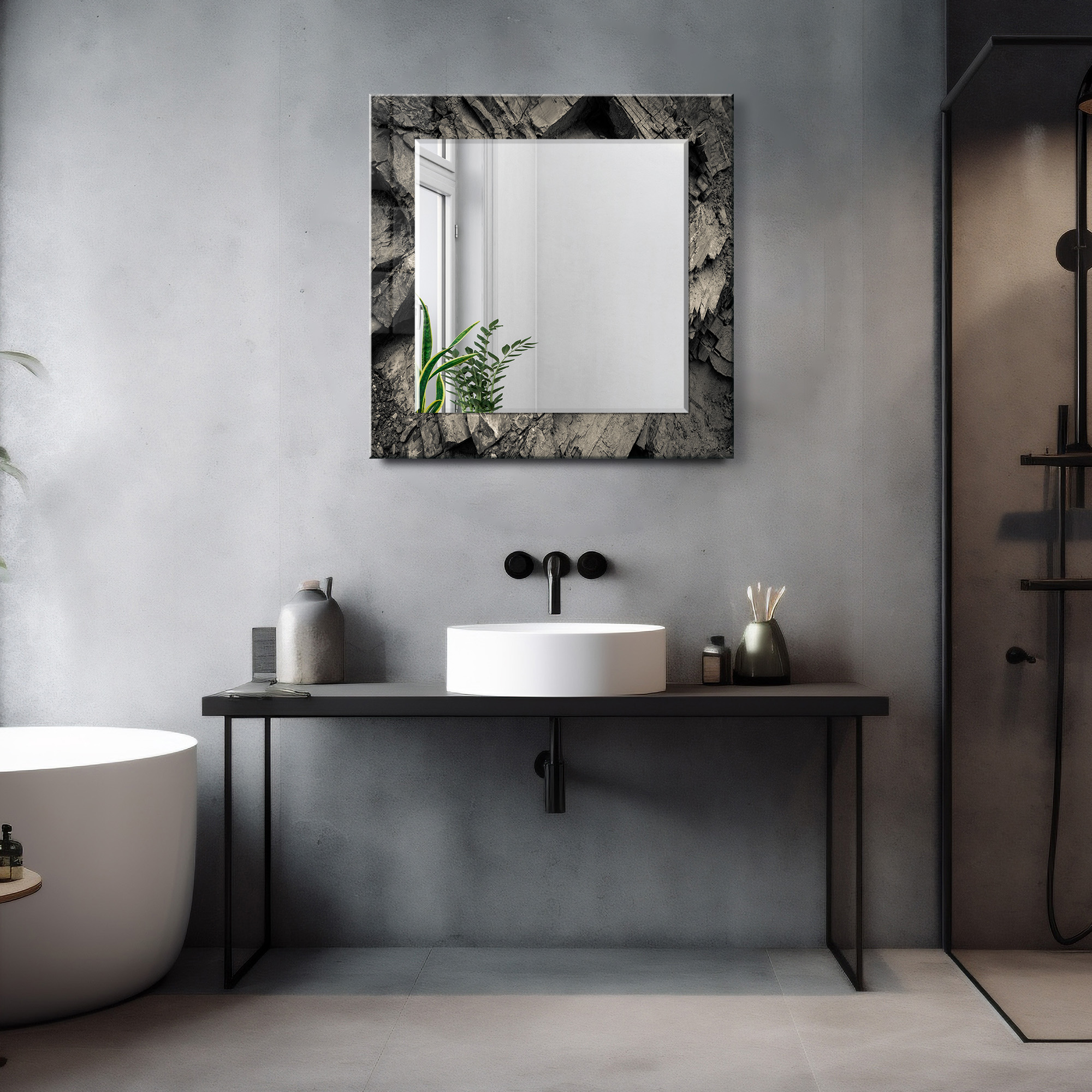 Slate Rock Effect Decorative Mirror on Toughened Glass | 1st Glass Art