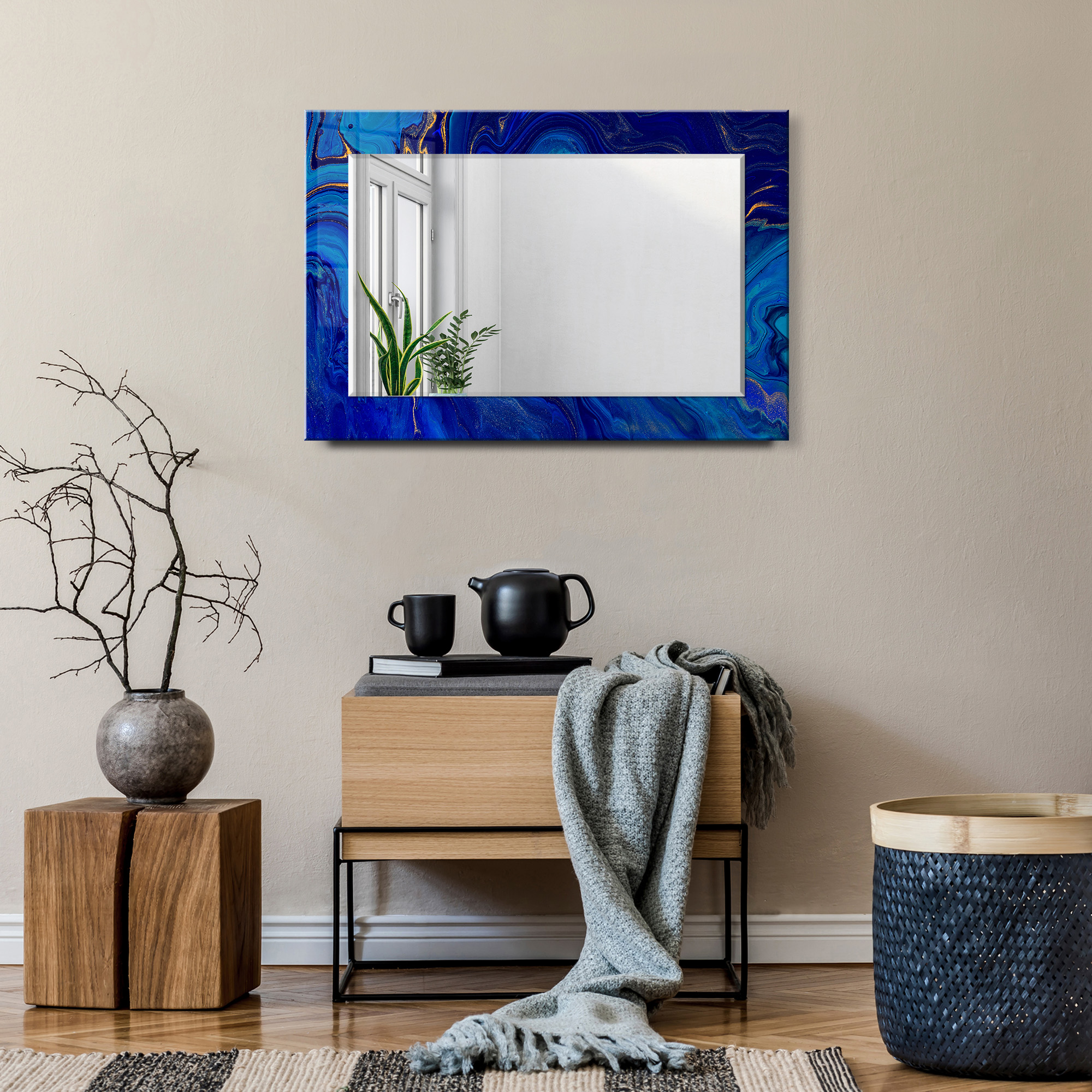 Blue marble Effect Decorative Mirror on Toughened Glass | 1st Glass Art