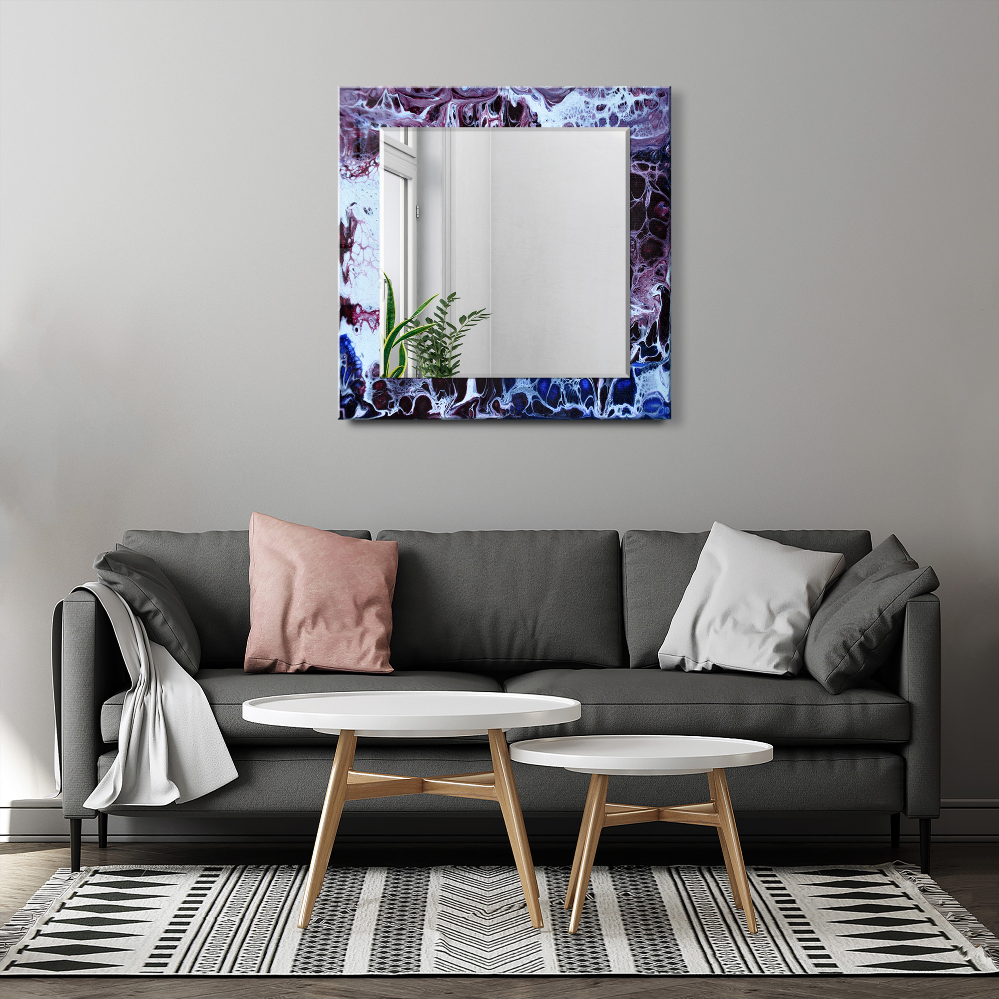 Purple Smoke Effect Decorative Mirror on Toughened Glass | 1st Glass Art