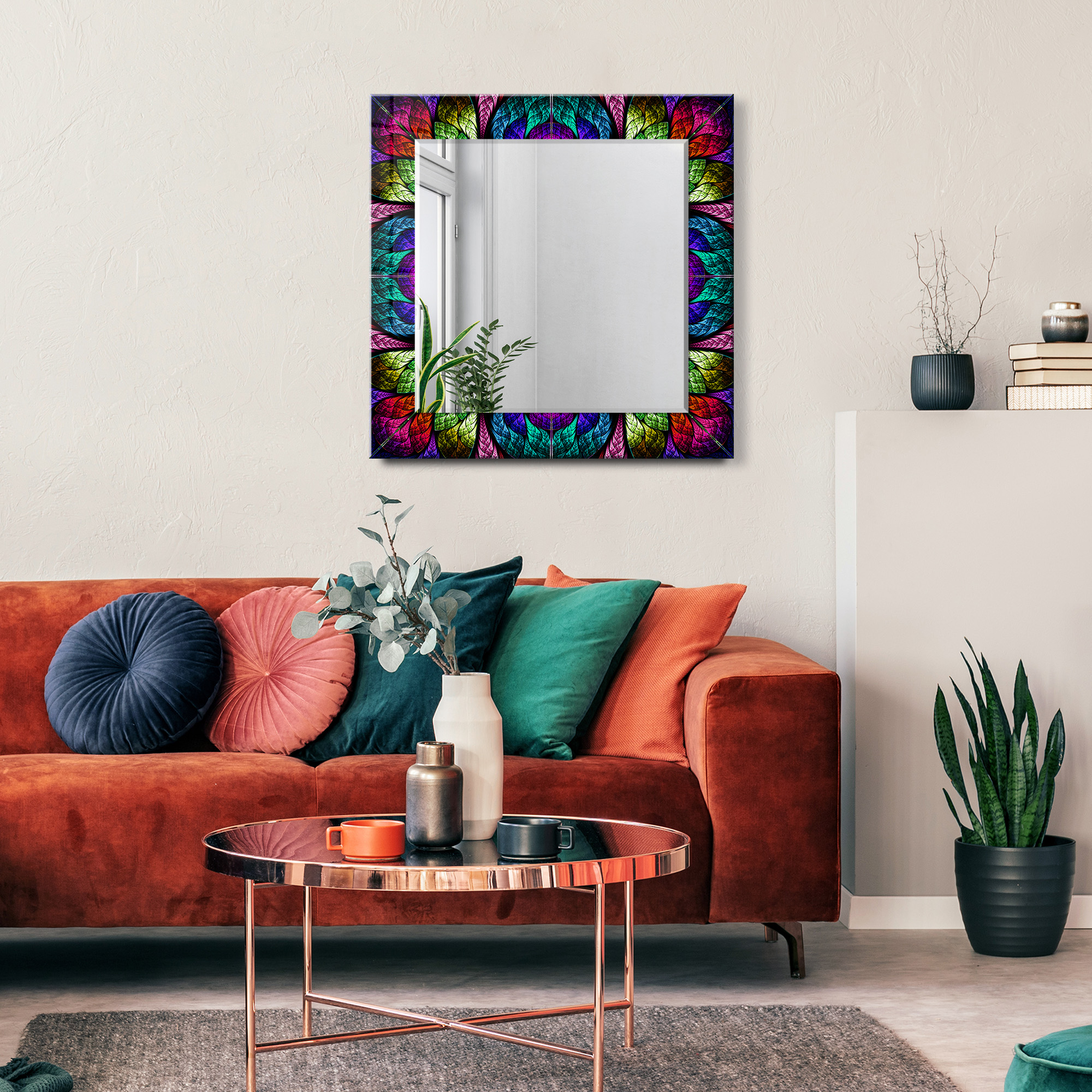 Coloured Leaves Effect Decorative Mirror on Toughened Glass | 1st Glass Art
