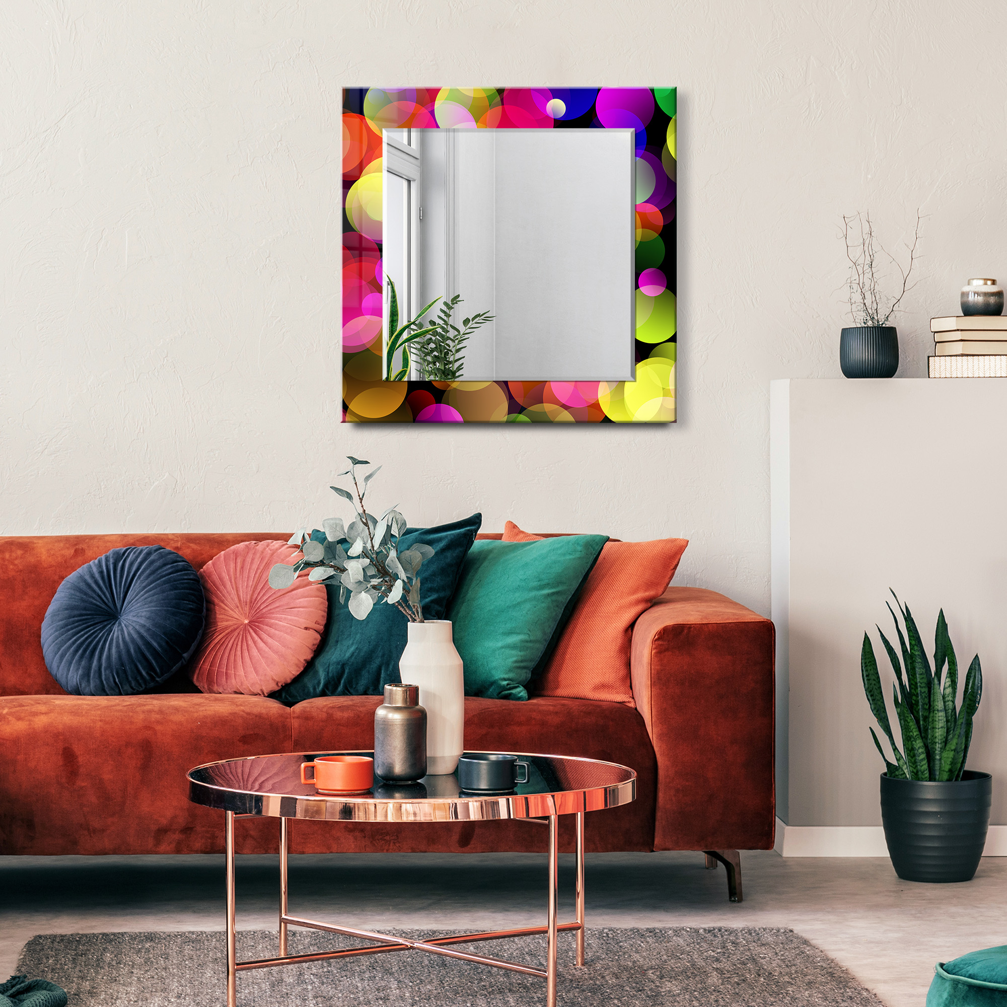 Coloured Bubble Effect Decorative Mirror on Toughened Glass | 1st Glass Art