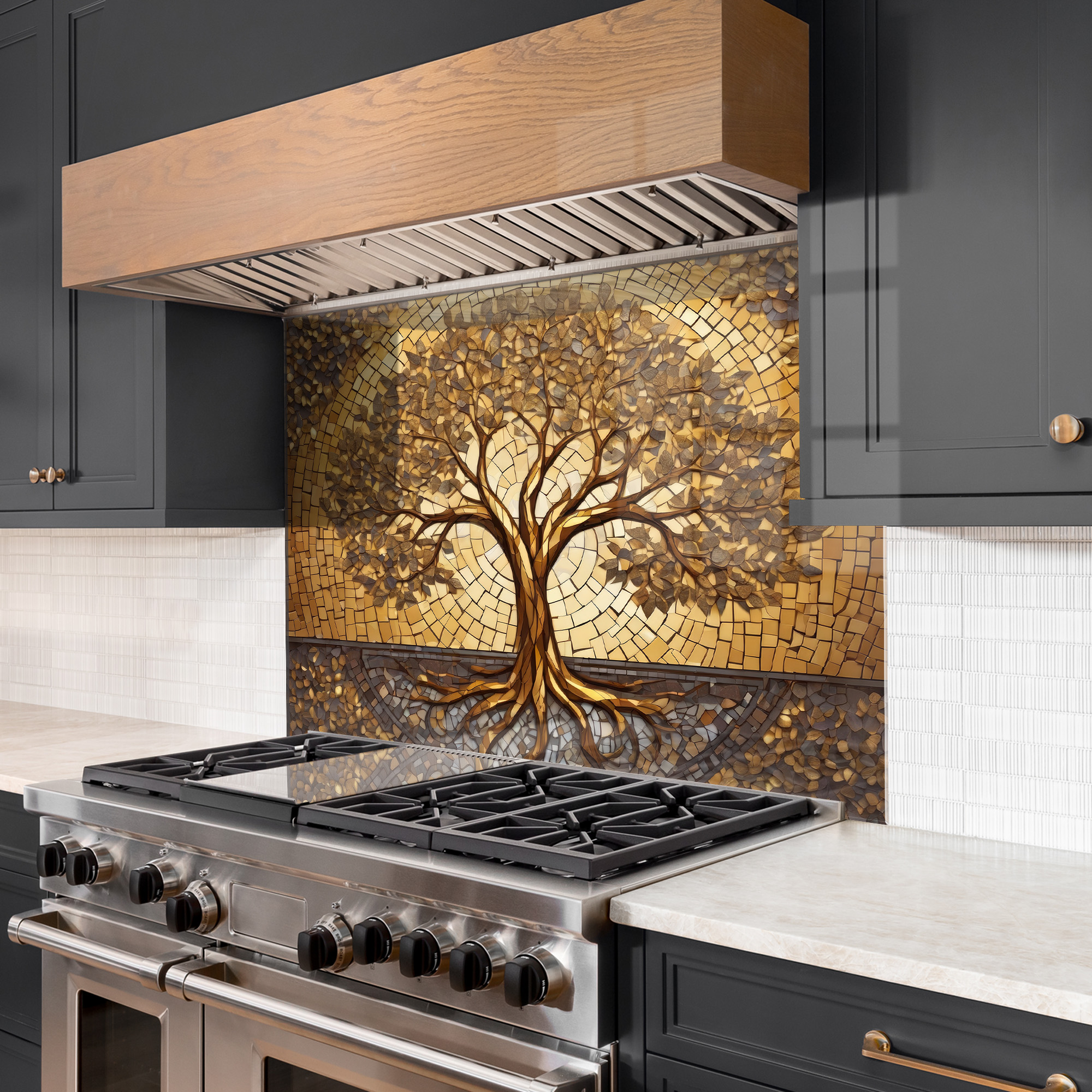 "Golden Tree" Glass Kitchen Splashback | 1st Glass Art