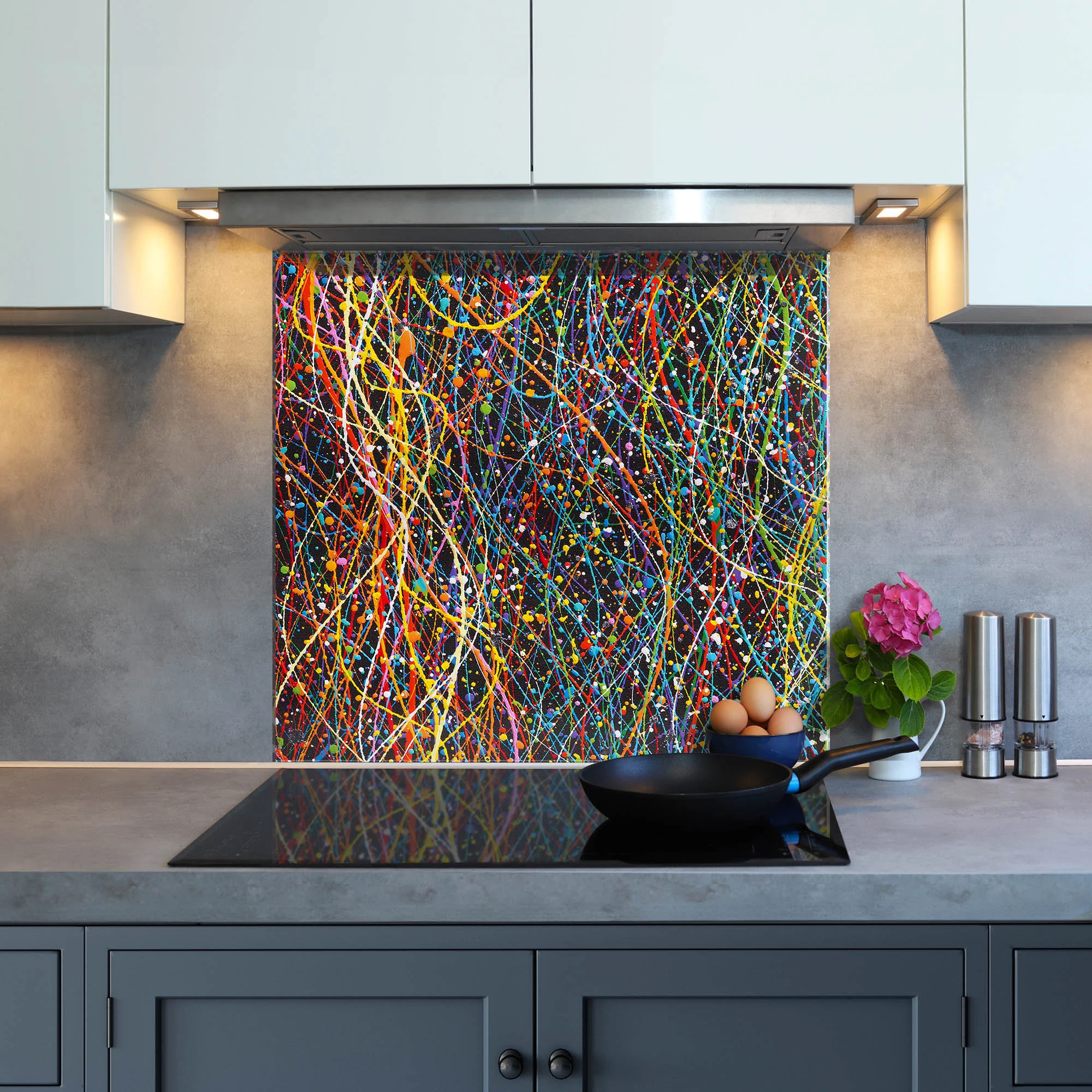"Multicolour Paint Splash" Glass Kitchen Splashback | 1st Glass Art