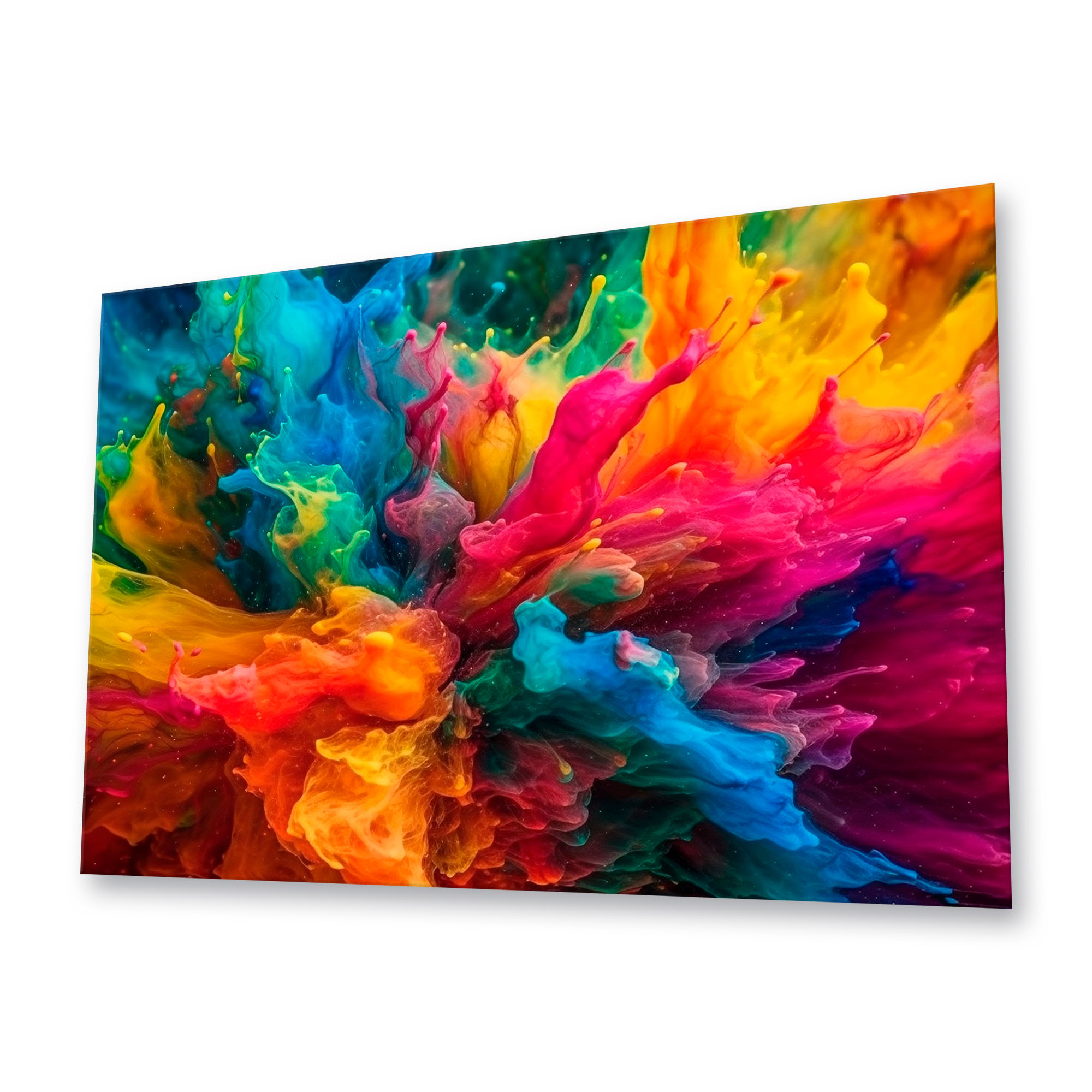 "Abstract Paint And Ink In A Rainbow Of Colours Splash" Glass Wall Art ...