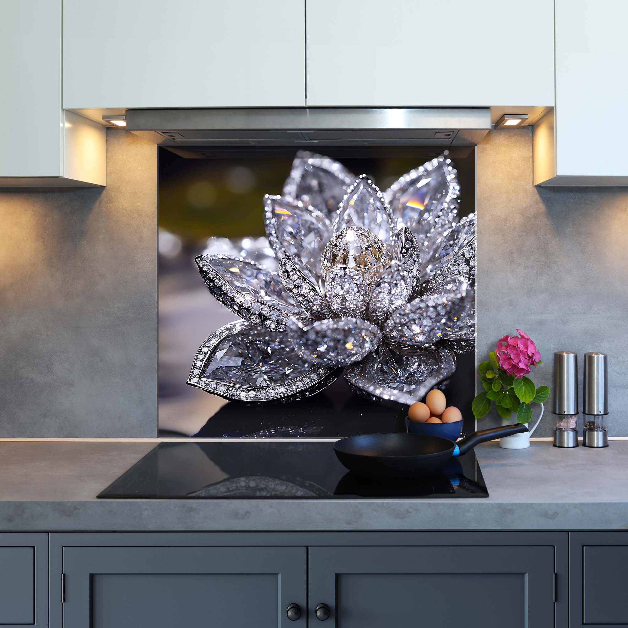 "Diamond Flower" Glass Kitchen Splashback | 1st Glass Art